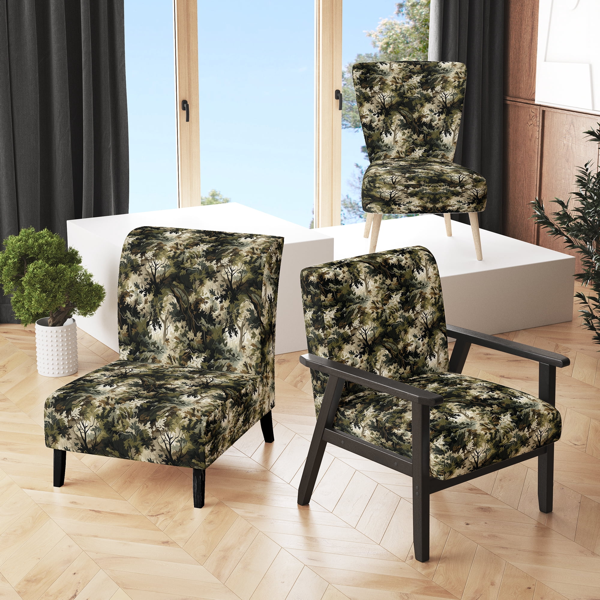 Designart "Forest Harmony" Green Floral Upholstered Accent Chair ...