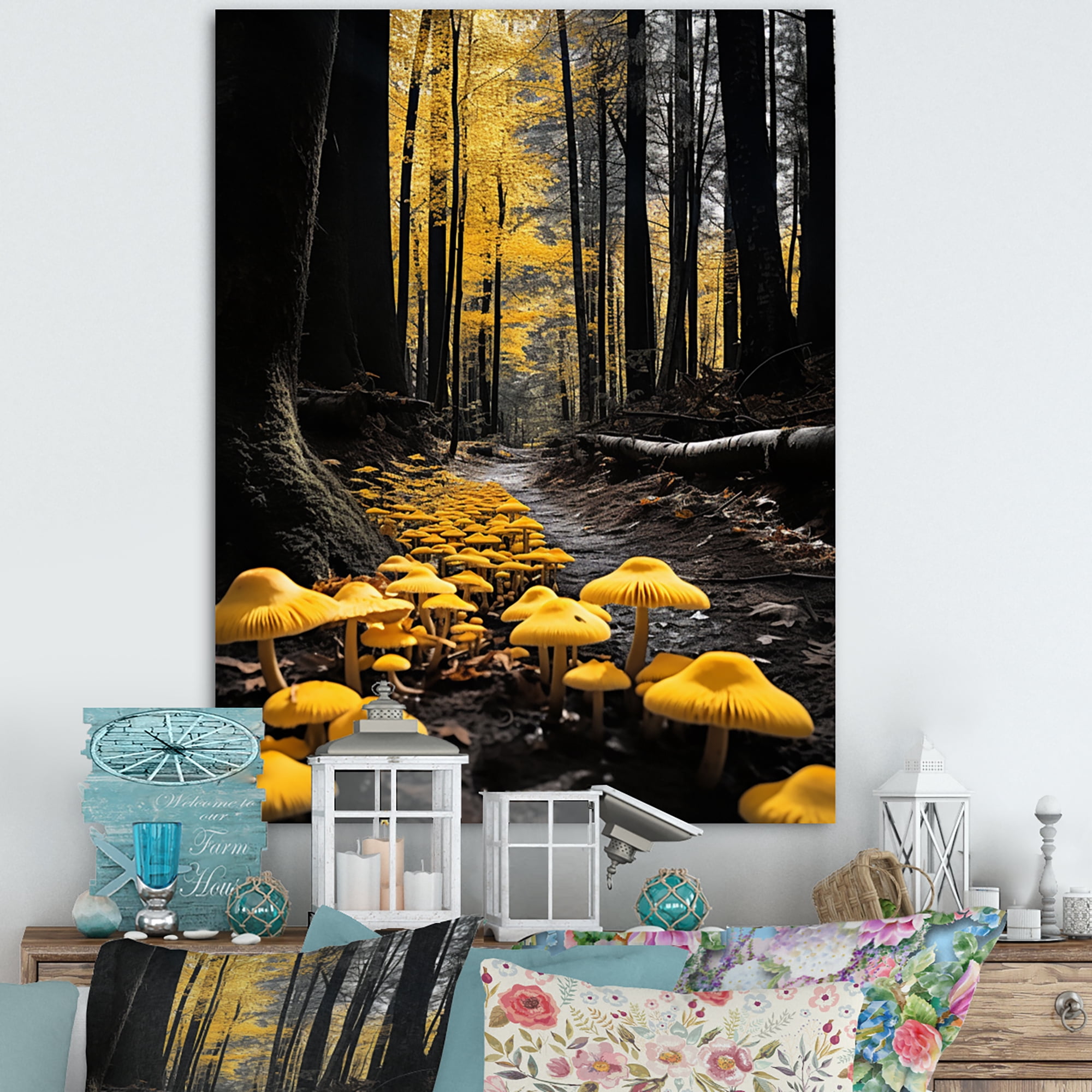 Designart "Forest Path Yellow and Black Trail I" Landscape & Nature ...