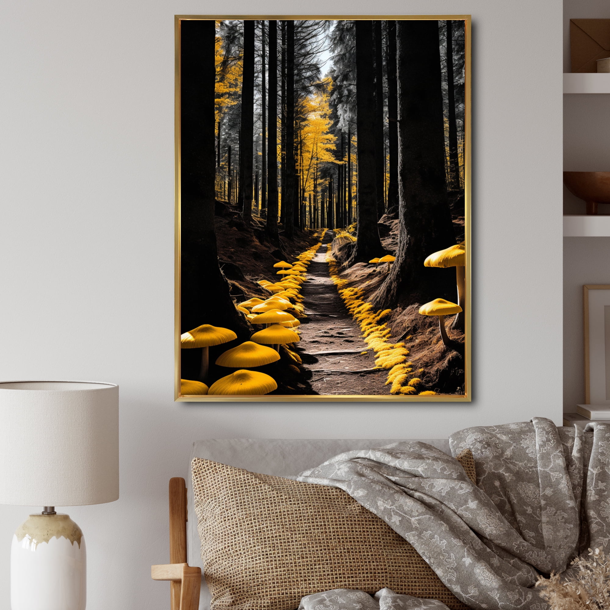 Designart "Forest Path Yellow and Black Trail II" Landscape & Nature ...