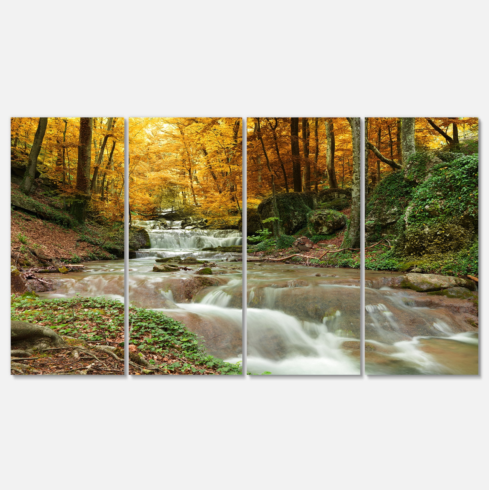 Designart 'Forest Waterfall with Yellow Trees ' Landscape Canvas Art ...