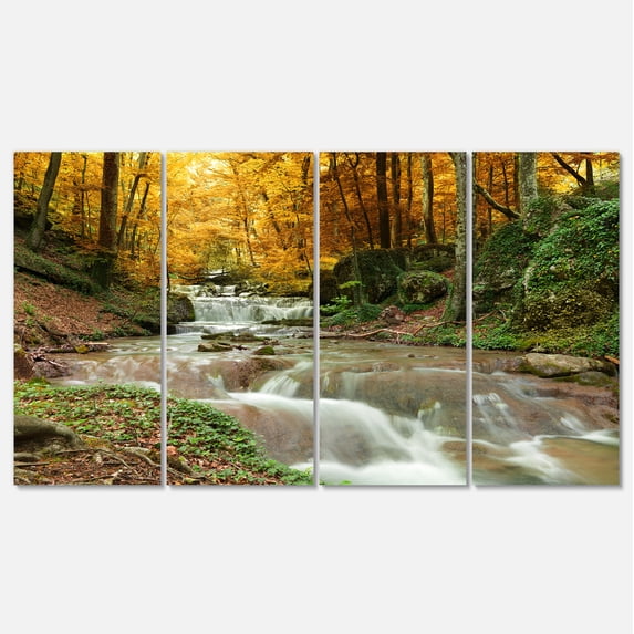 Designart 'Forest Waterfall with Yellow Trees ' Landscape Canvas Art ...
