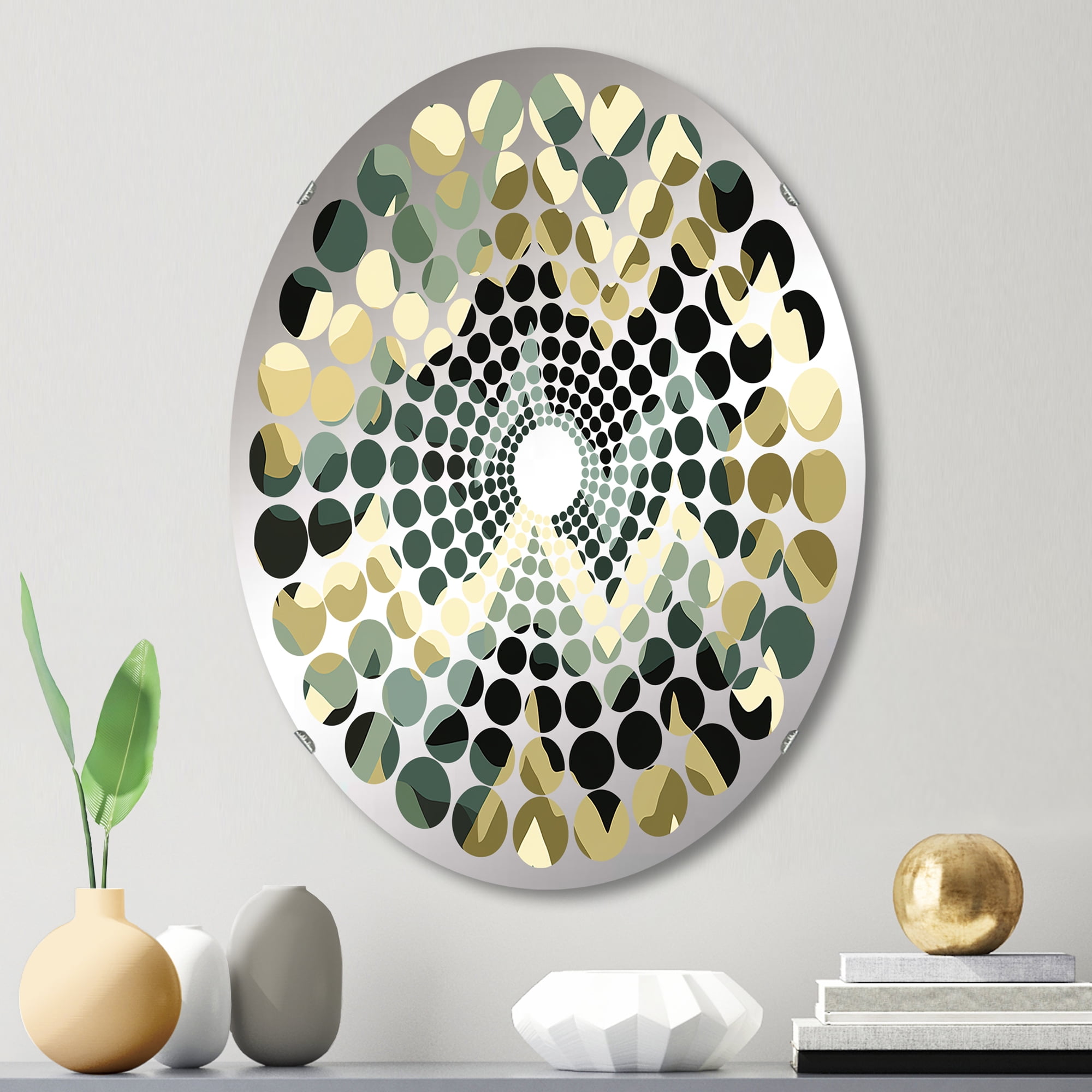 Designart "Forest Wave Camouflage" Camouflage Radial Dot Round Wall Mirror - Oval Printed ...
