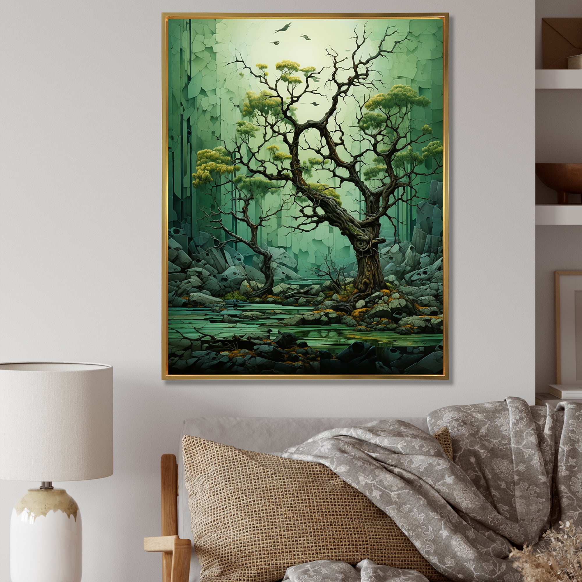 Designart "Forest of Spring Blooms in Green Trees II" Landscapes Framed ...