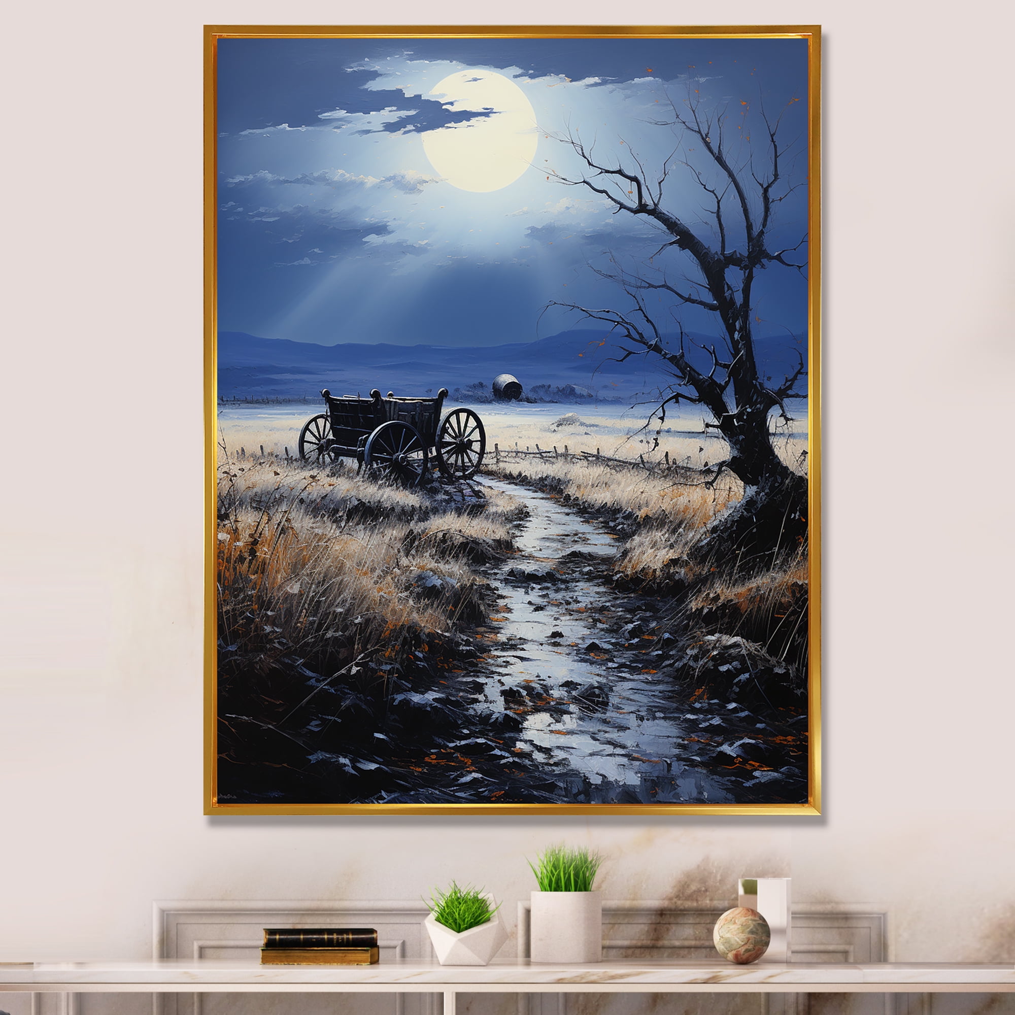 Designart "Forgotten Journey Grey Old Cart" Old American Cart Floater ...