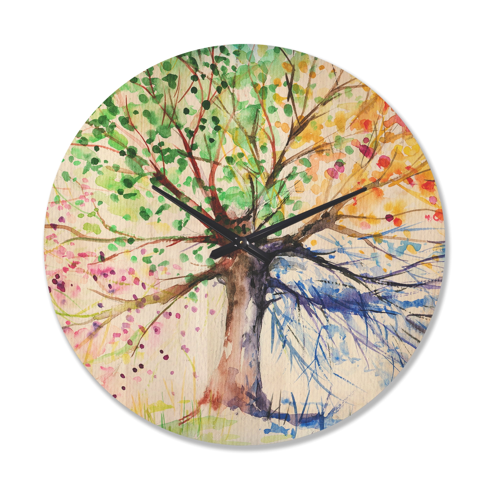 Designart 'Four Seasons Four Color Tree ' Modern Wood Wall Clock ...