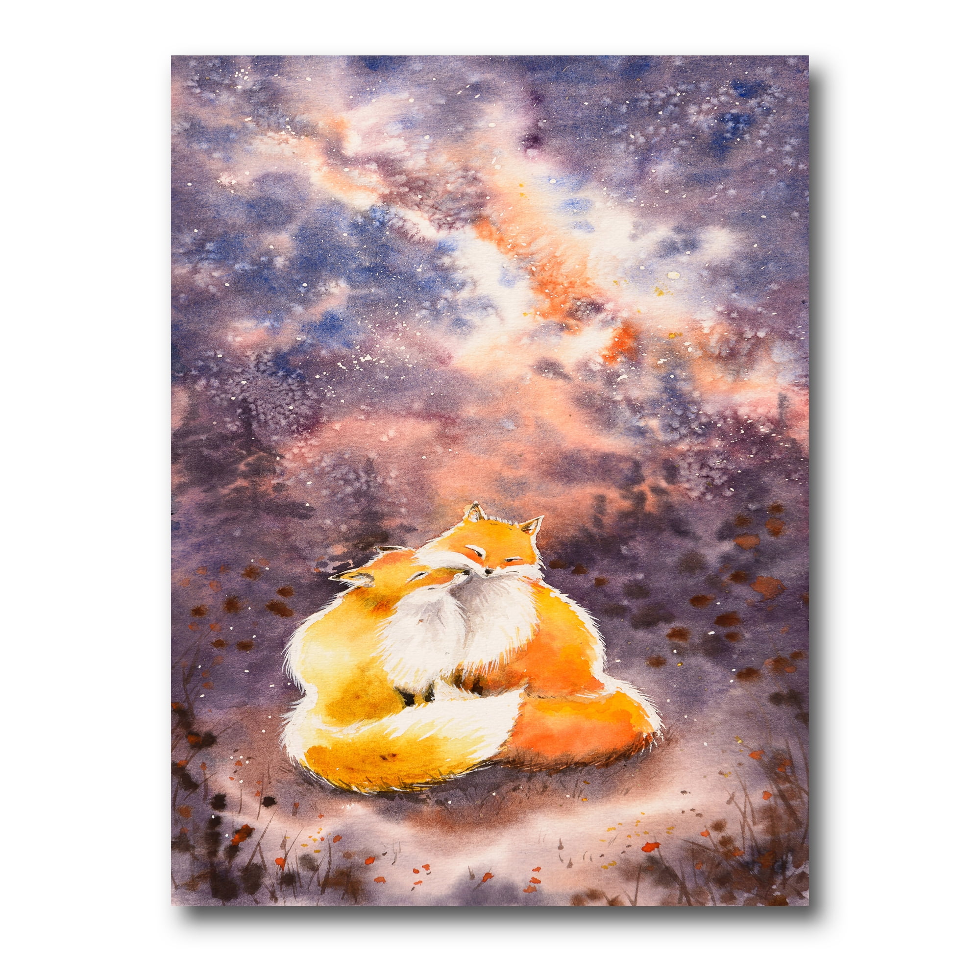 Designart ' Foxes Over A Night Sky Hugging ' Children's Art Canvas Wall ...