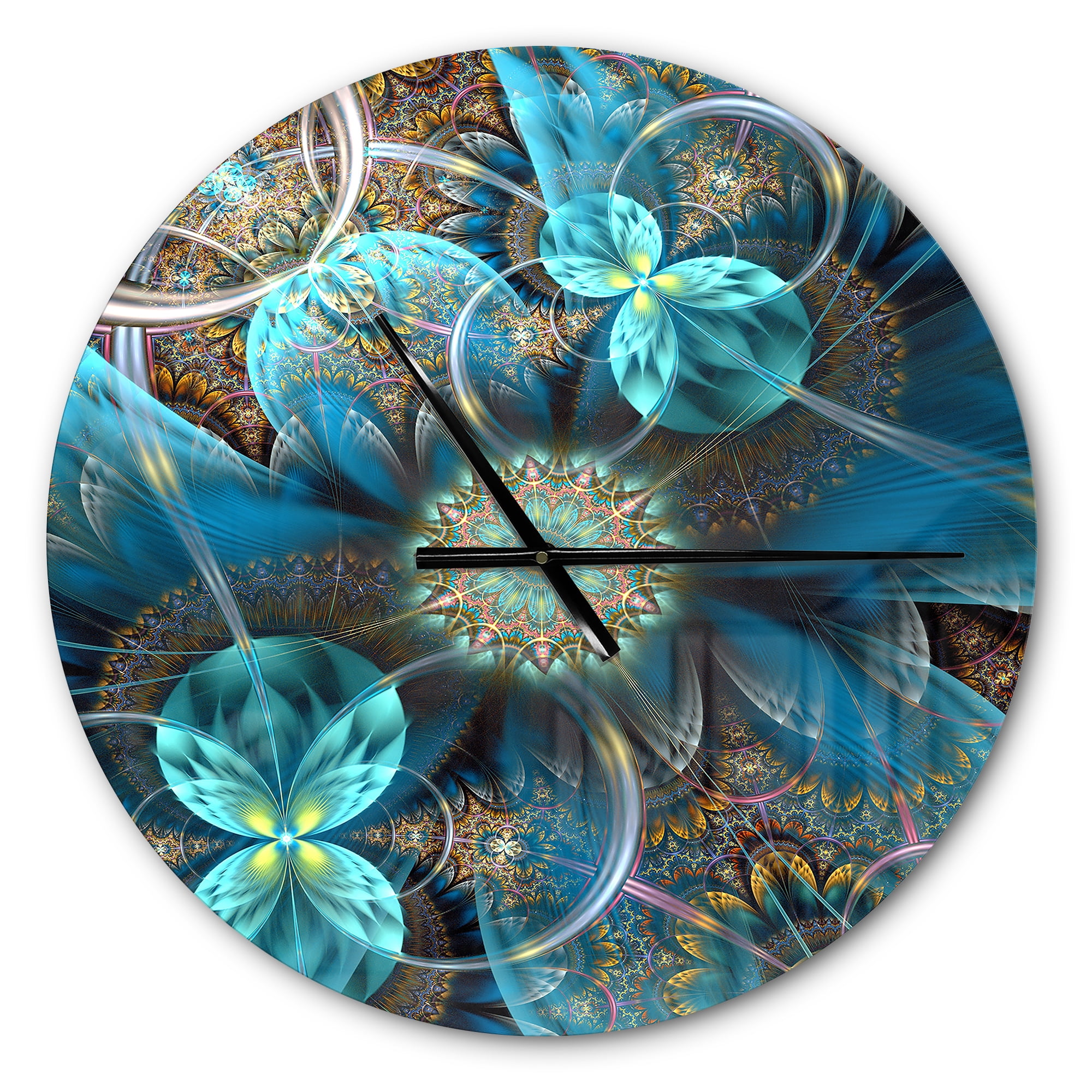 Designart 'Fractal Blue Flowers' Metal Wall Clock - Walmart.com