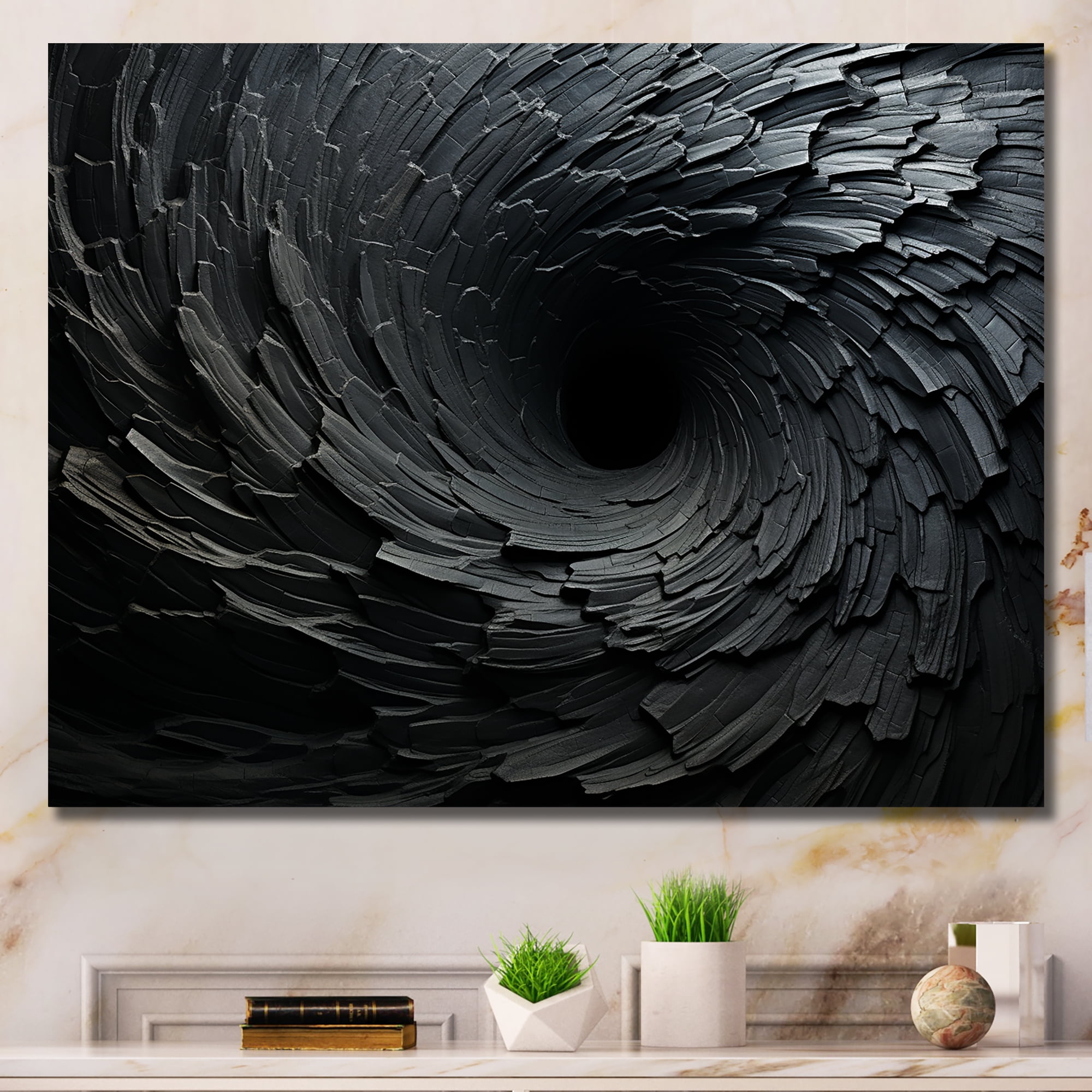 Designart "Fractal Spirals in Black" Oversized Abstract Wall Art ...