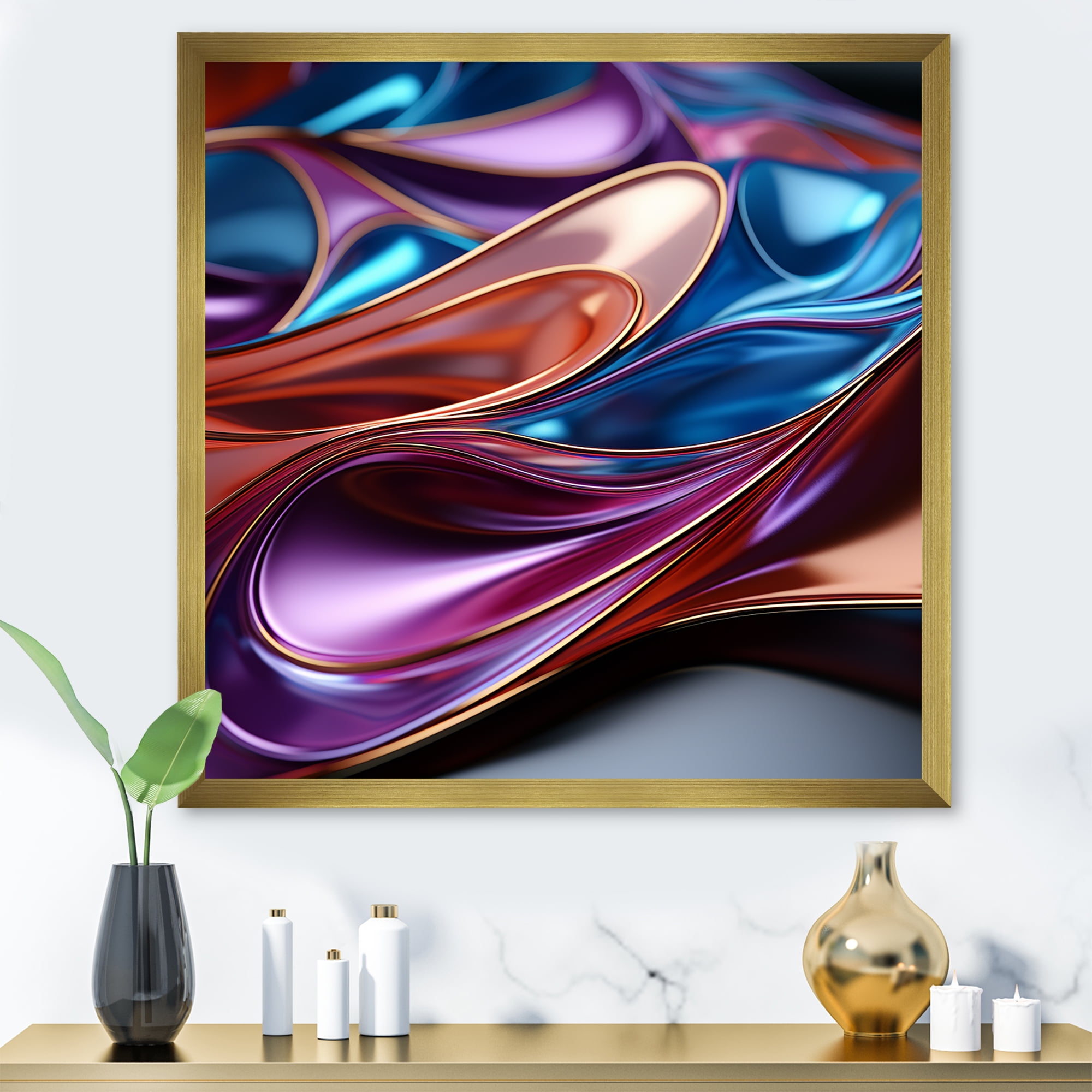 Designart "Fractal Wave in Purple and Blue III" Abstract Framed Wall ...