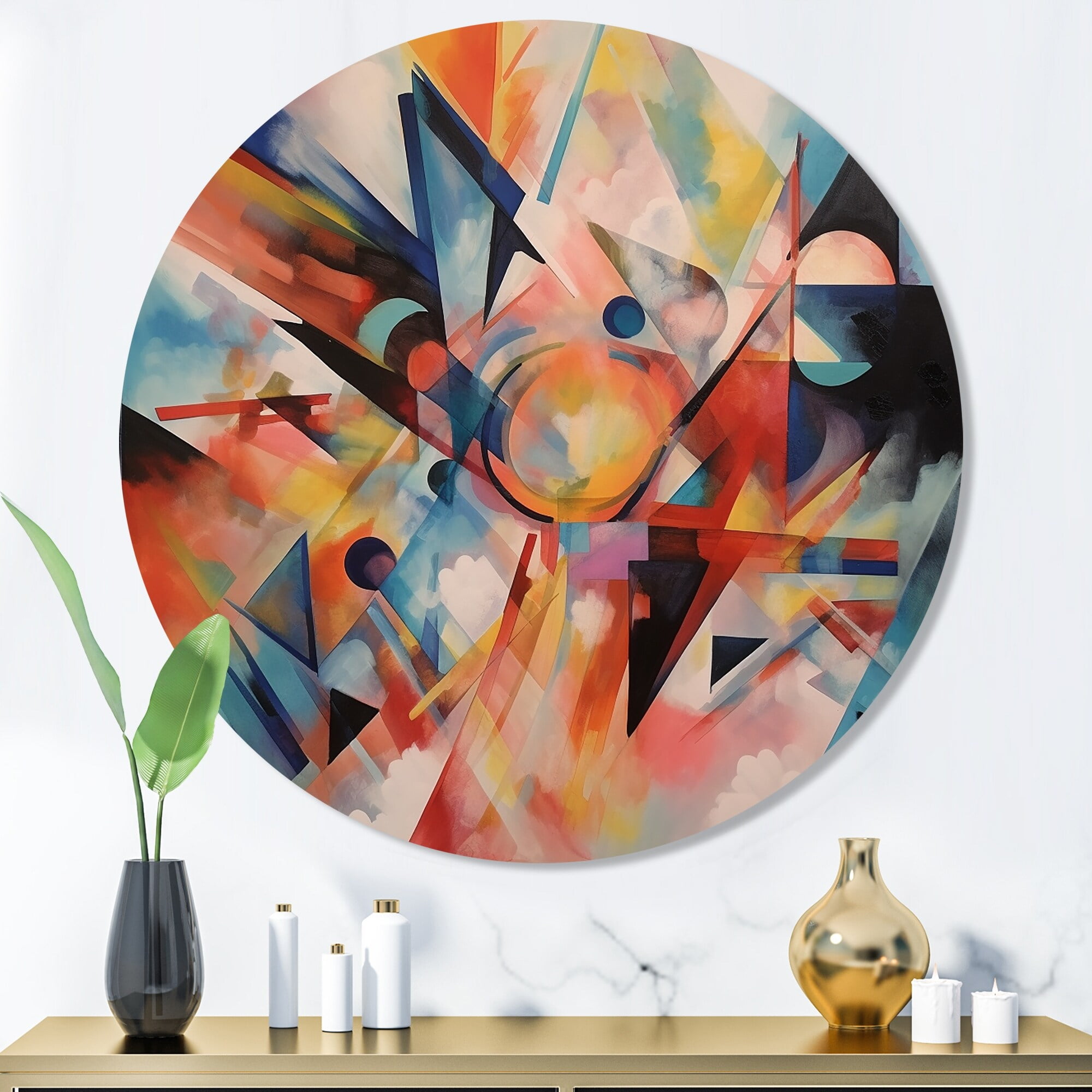 Designart "Fractals and Dimensions in Blue II" Modern Geometric Metal ...