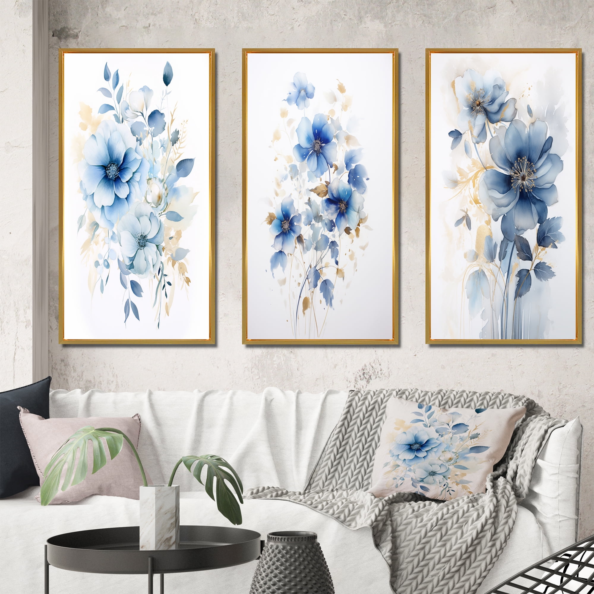 Designart "Fragile Blue Ginkgo Leaves On White Watercolor III" Leaves ...