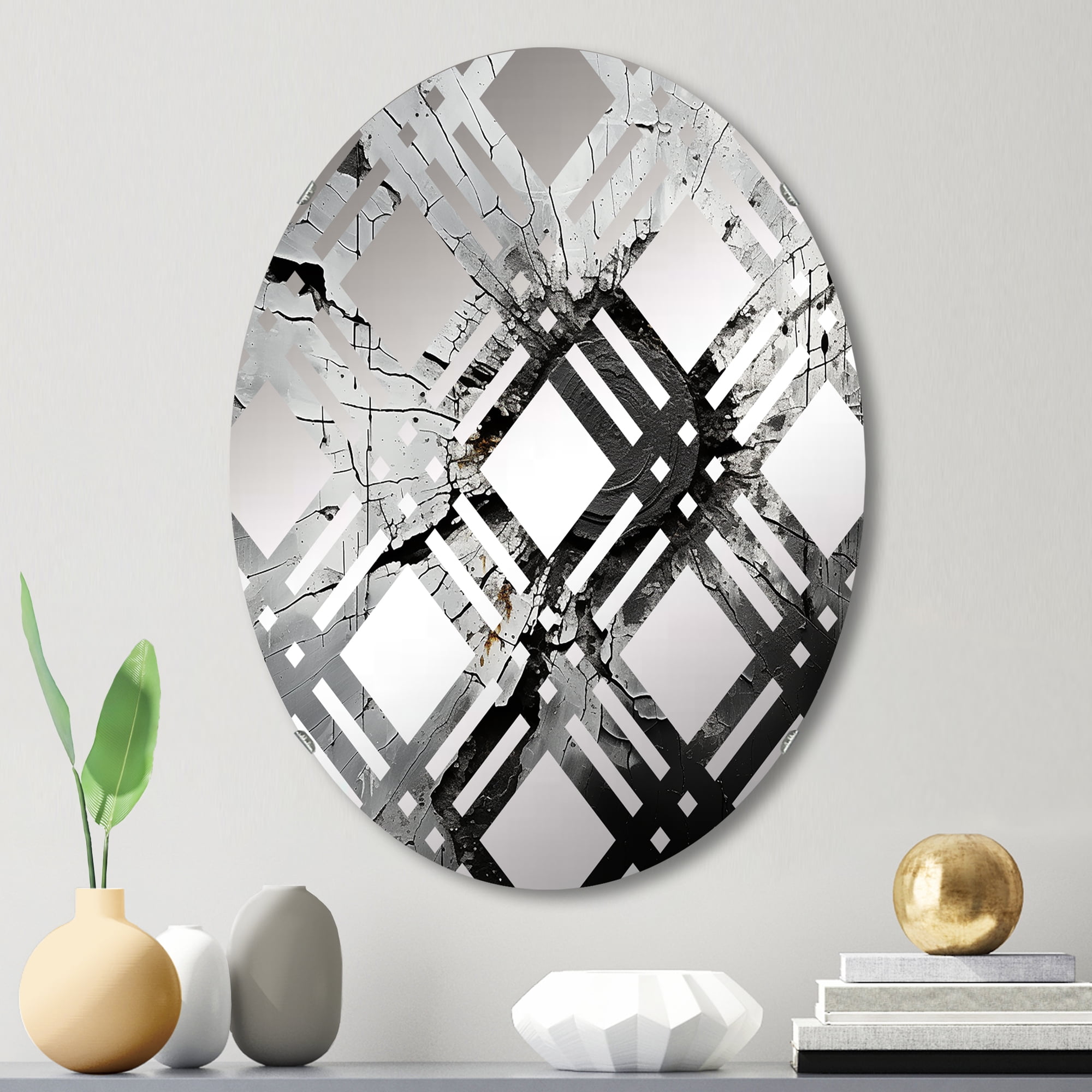 Designart "Fragmented Grey Geode Art I" Spiritual Stone Plaid Round ...