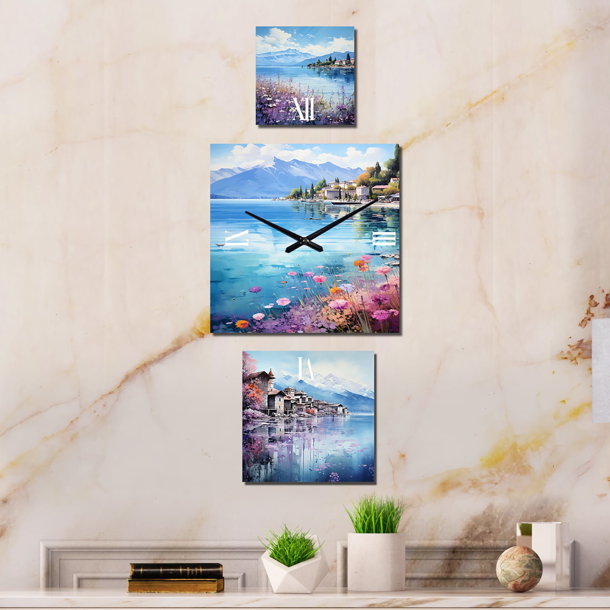Designart "France's Annecys Lake" France Oversized Wall Clock - Set Of ...