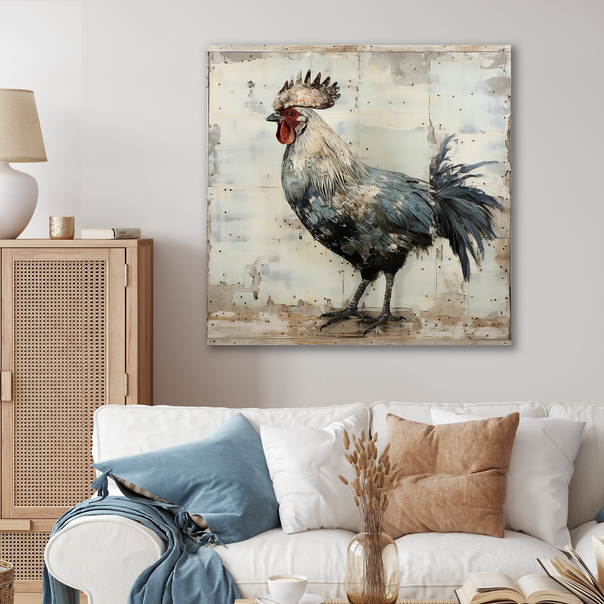 Designart "Free-Roaming Grey Farmyard Roosters" Animals Wall Art ...