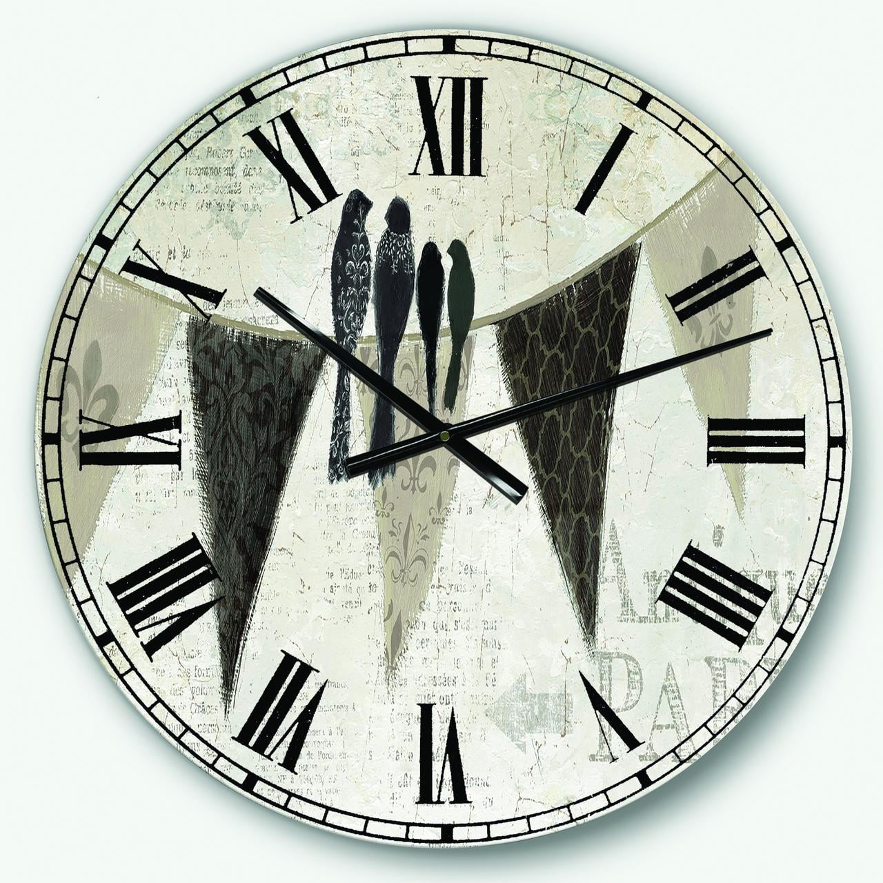 Designart French Bird Flea Market 23" x 23" Gray Analog Round French ...