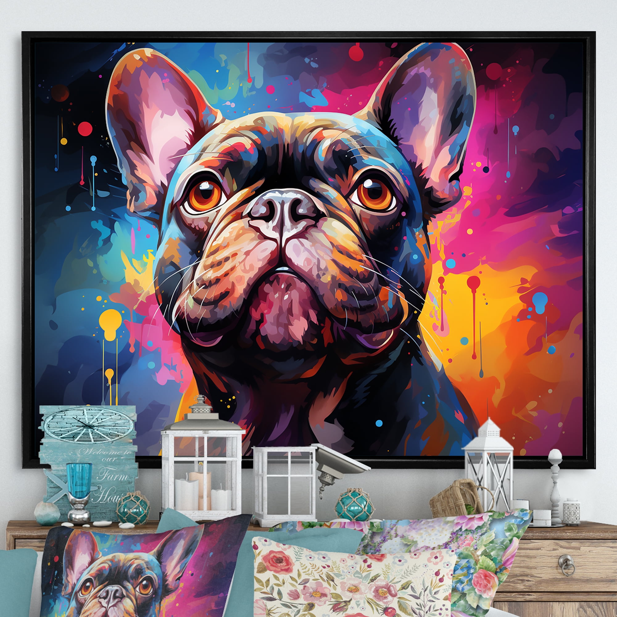 Designart "French Bulldog'S Festive Spirit IV" Animals Dog Floater ...