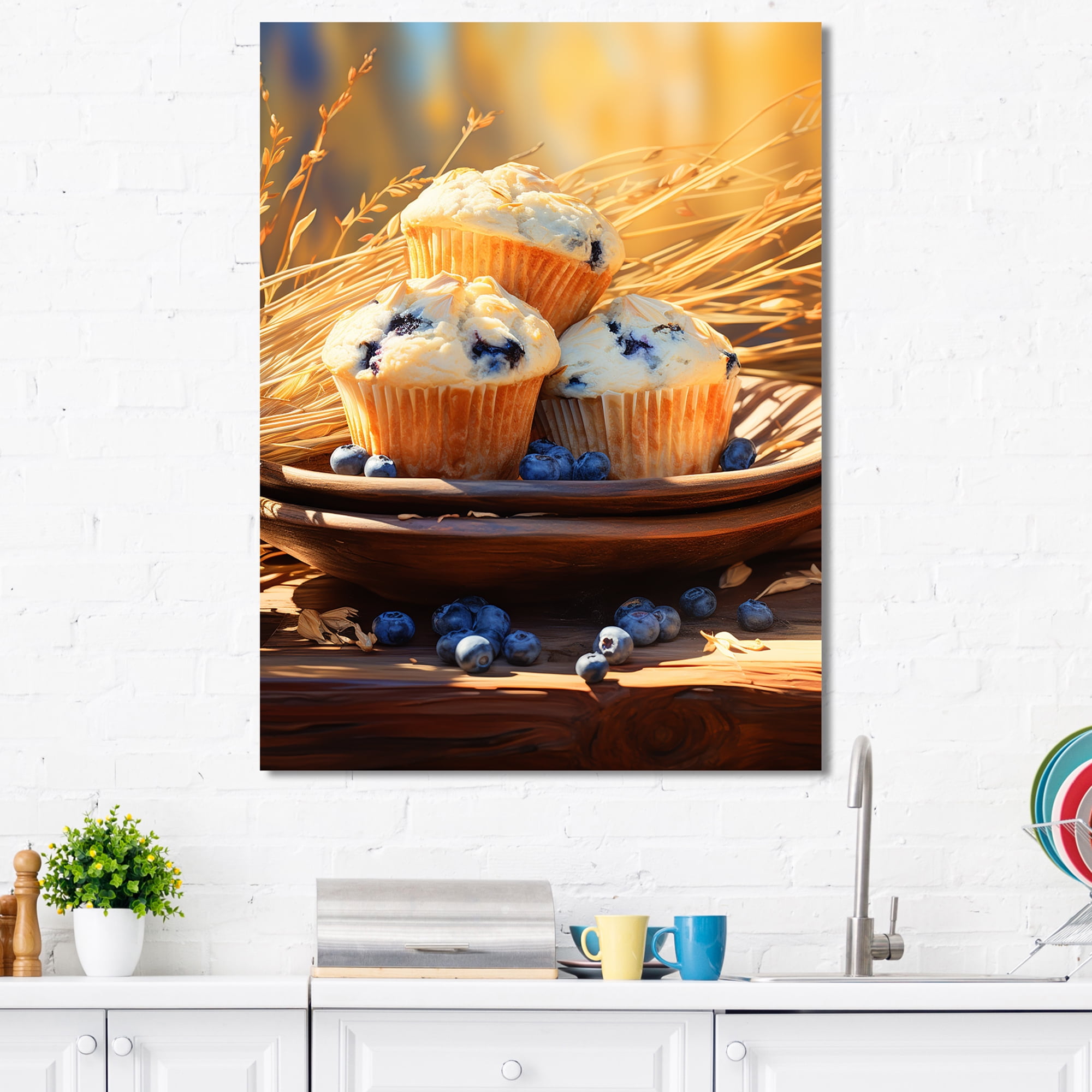 Designart "Fresh Morning Muffin In Blue II" Desserts Wall Decor ...