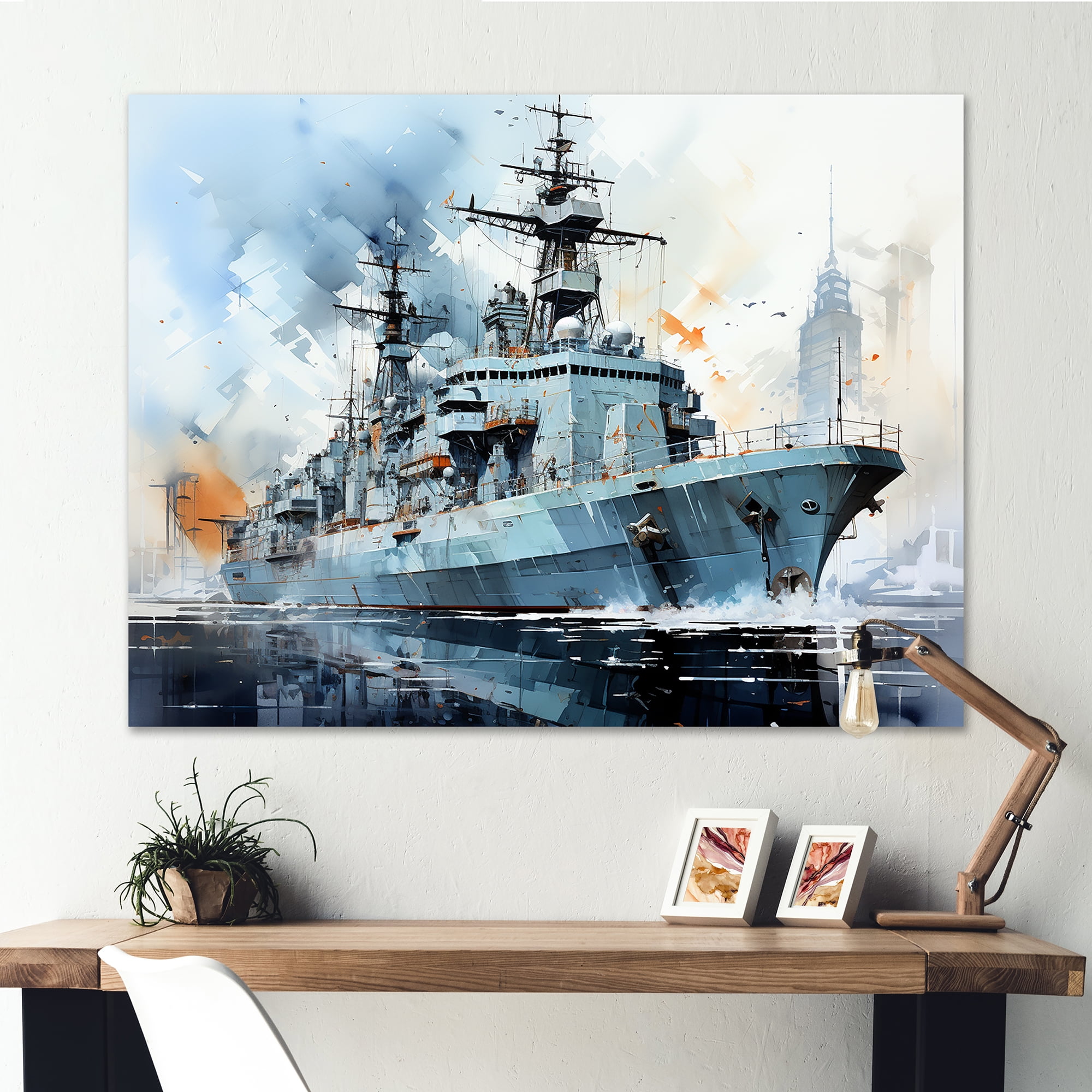Designart "Frigate Boat of Navy Army I" Americana Wall Art - Global ...