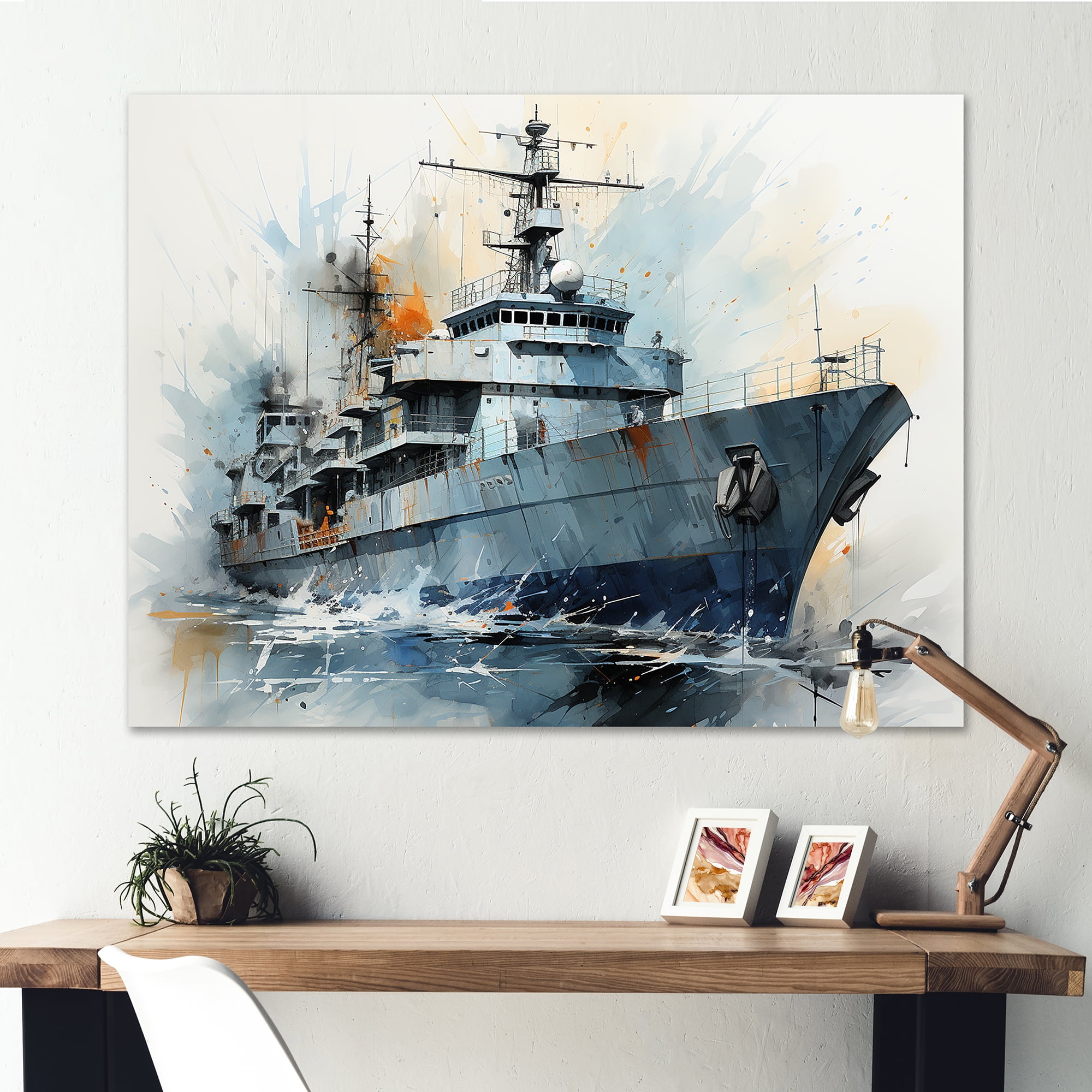 Designart "Frigate Boat of Navy Army II" Americana Wall Art - Global ...