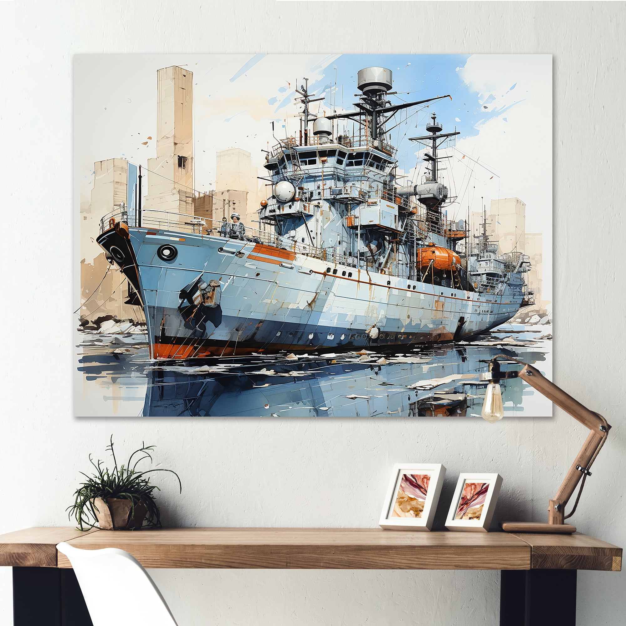 Designart "Frigate Boat of Navy Army III" Americana Wall Art - Global ...