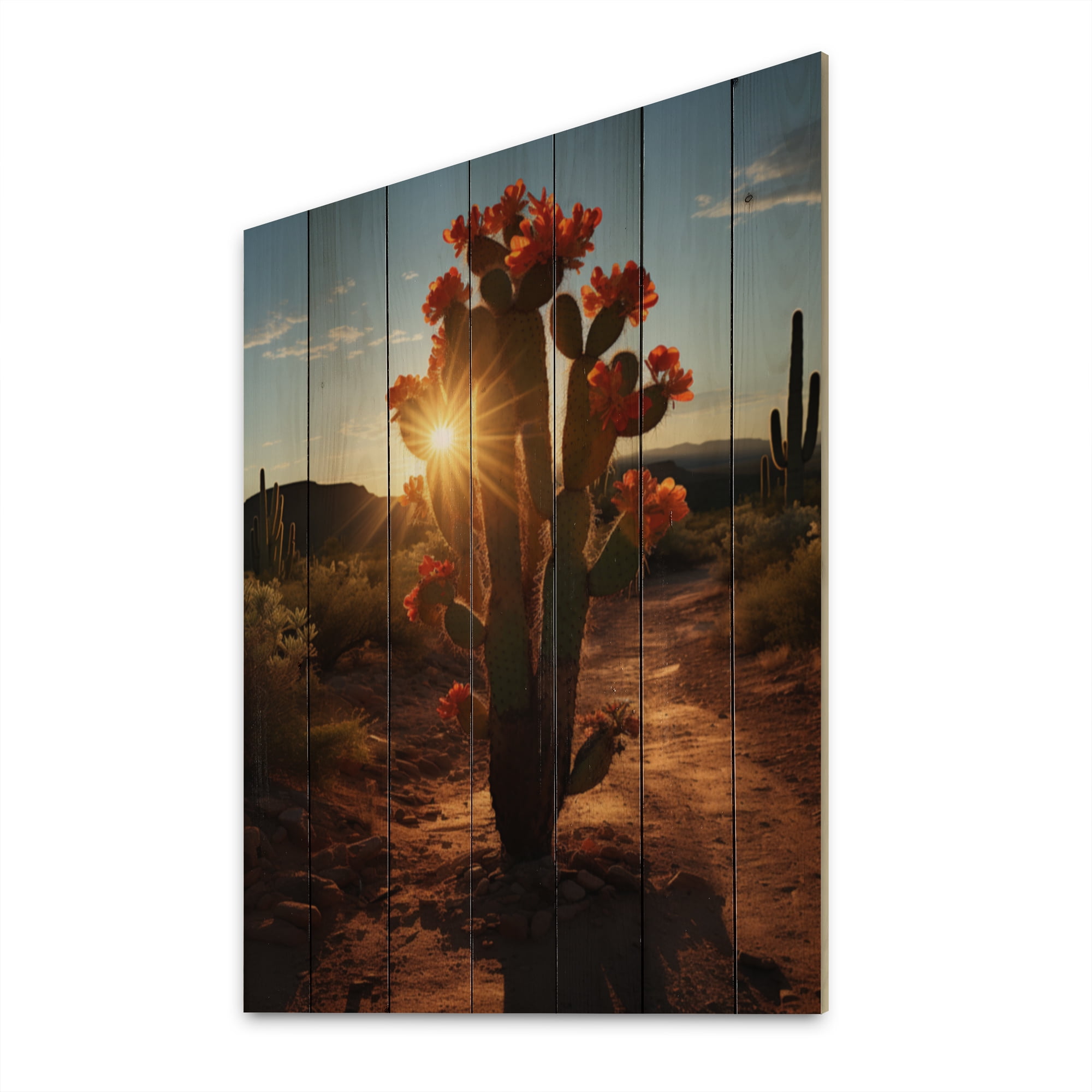 Designart "From Dusk to Dawn in the Desert" Floral Print on Natural ...