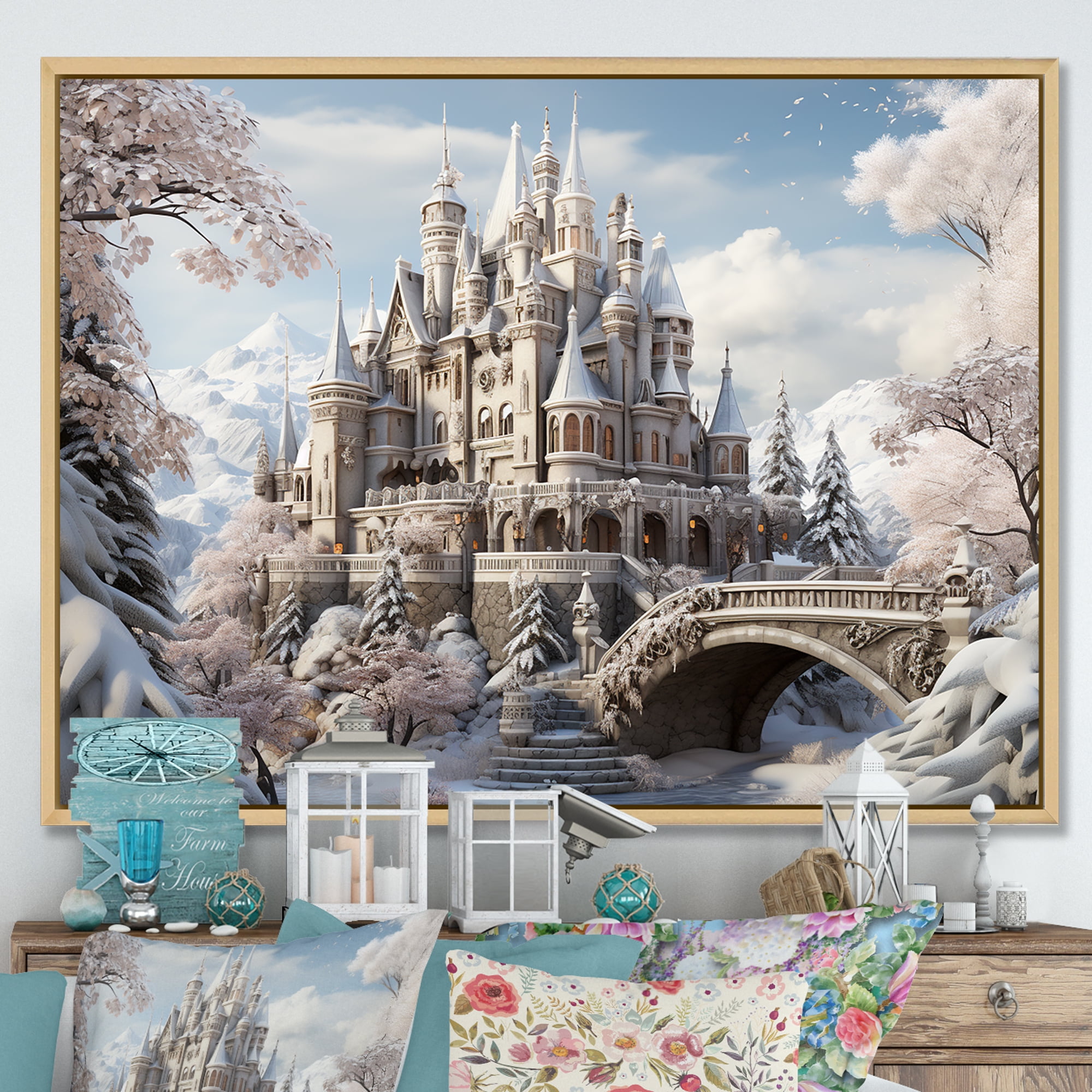 Designart "Frosty Castle Retreat Winter Landscape IV" Landscapes Framed ...