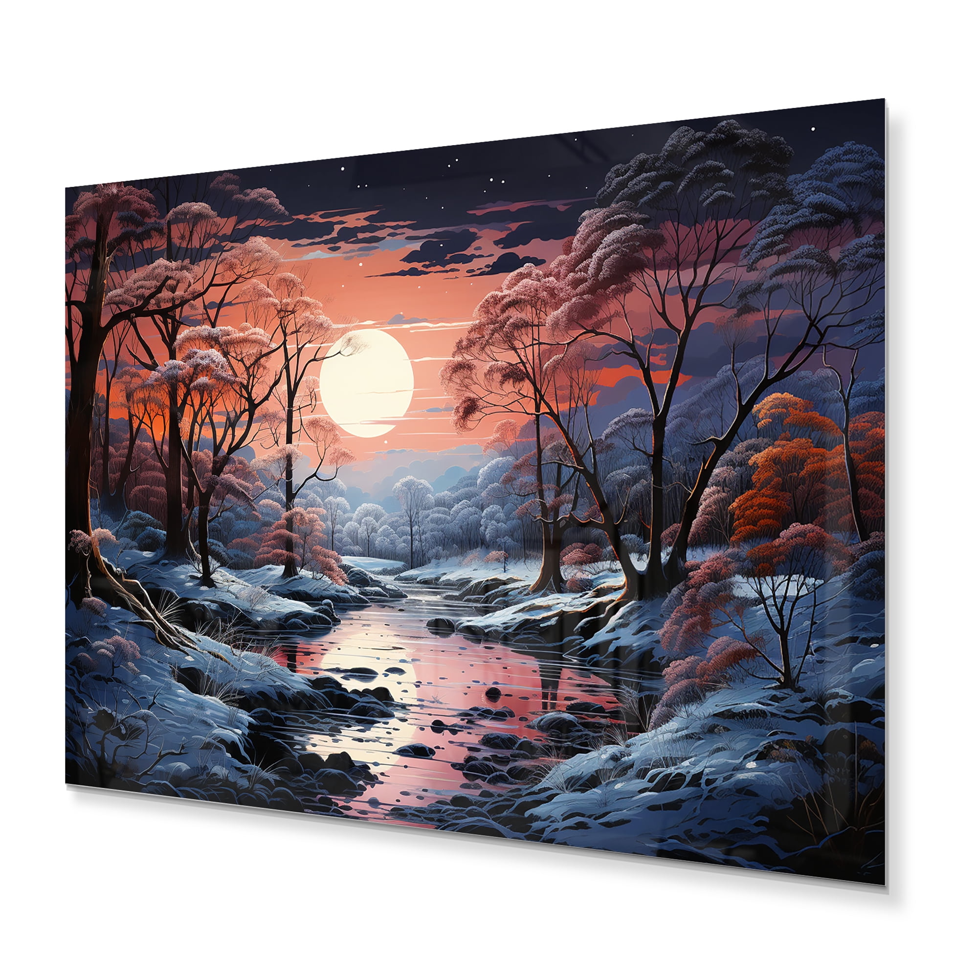 Designart "Frozen River in the Winter Landscape II" Landscapes Metal ...