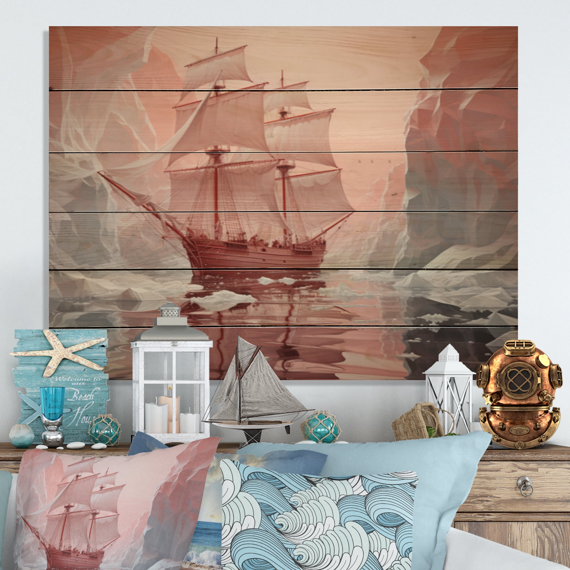 Designart "Frozen Wonder of a Pink Iceberg" Iceberg Print on Natural ...