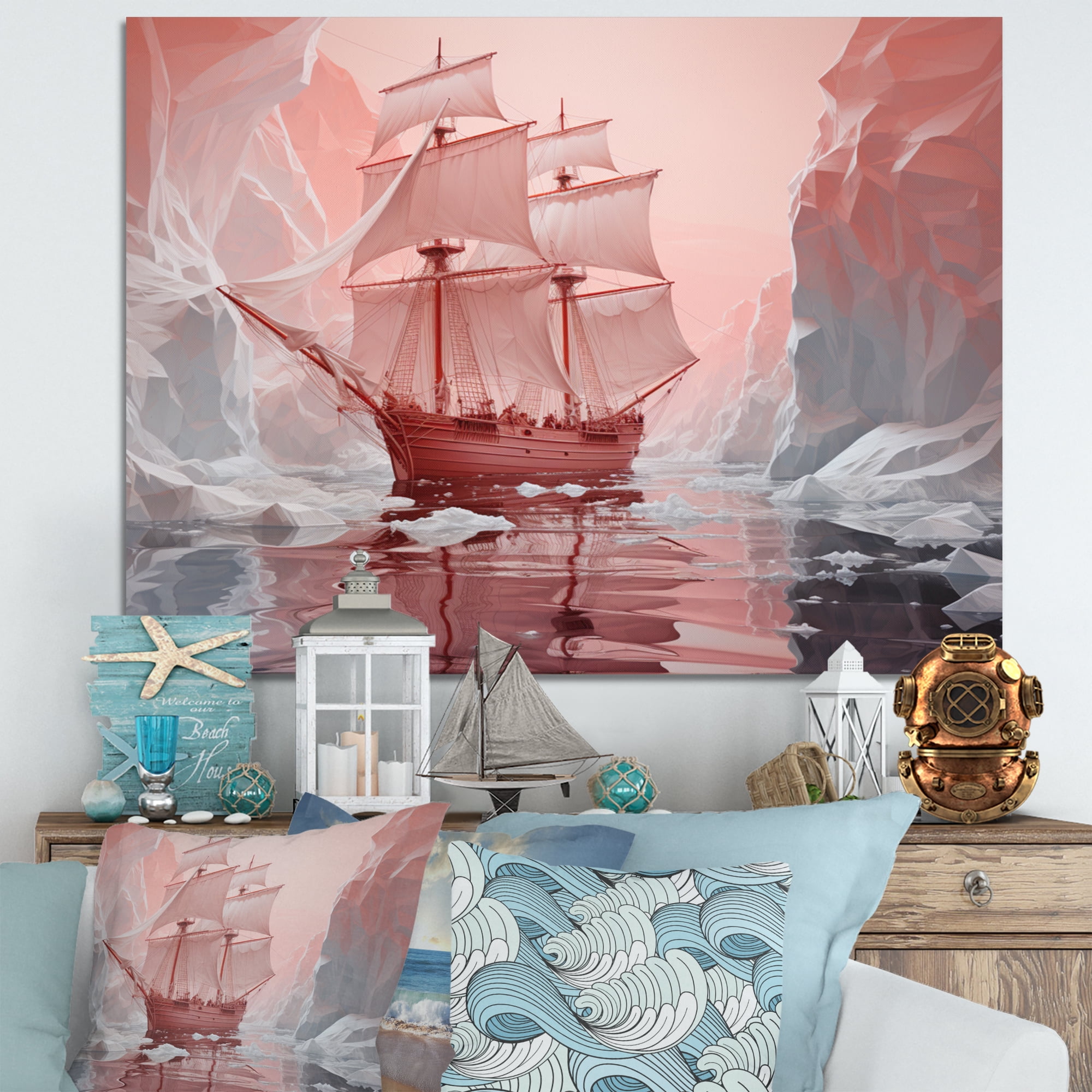 Designart "Frozen Wonder of a Pink Iceberg" Iceberg Wall Art Living ...