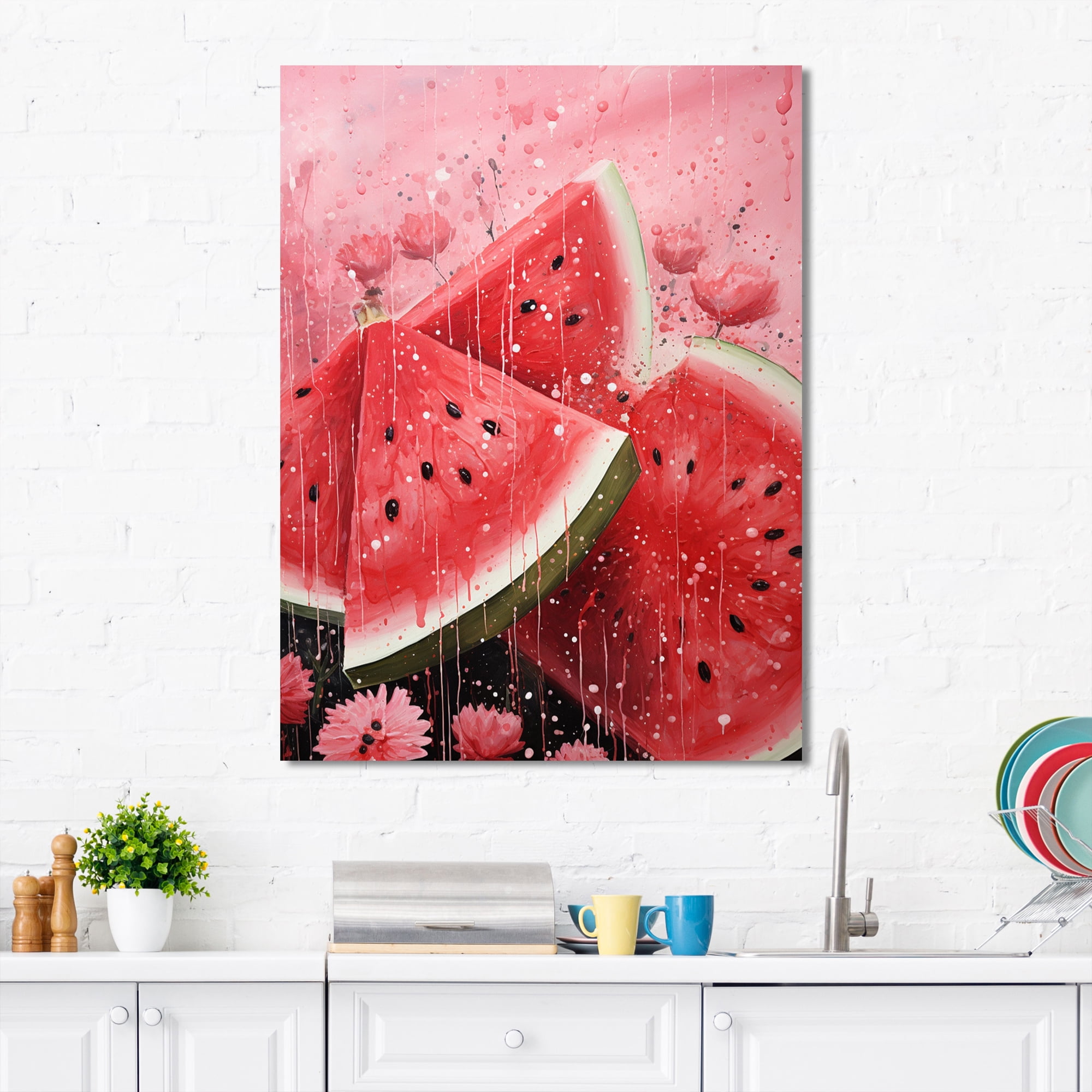 Designart "Fruit Watermelon Pink painting" Farmhouse Canvas Print ...