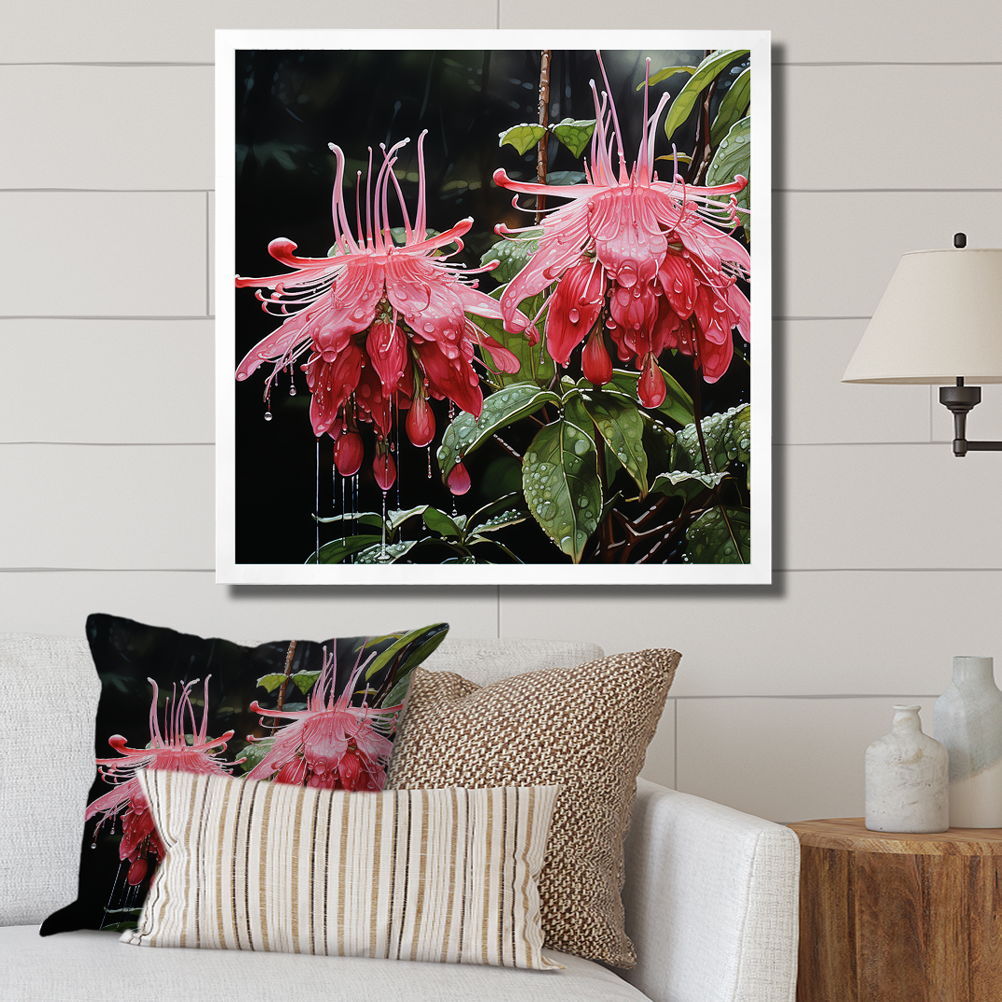 Designart "Fuchsia Coccinea Flowers in Pink Petals I" Floral Framed ...