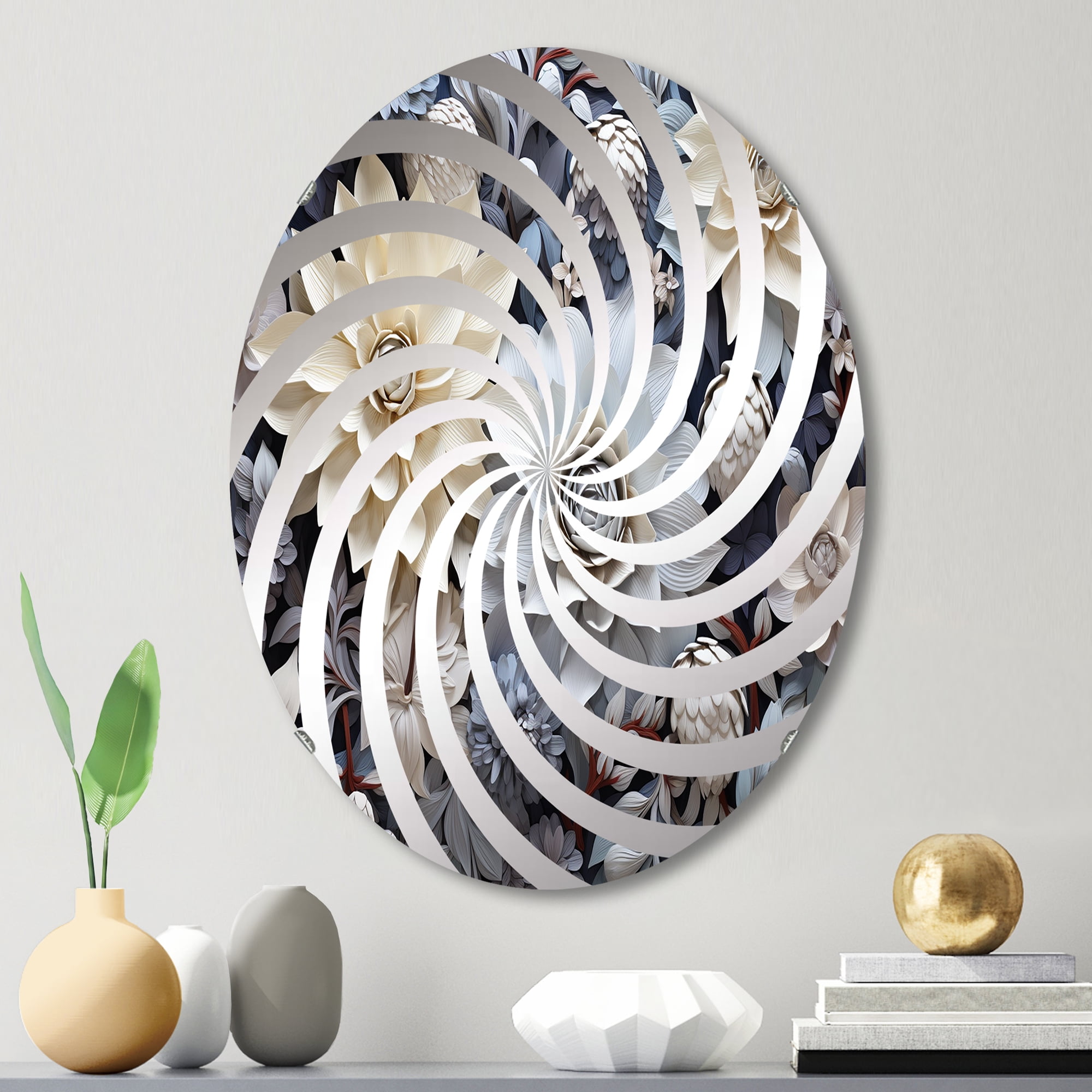Designart "Full Bloom Serenity" Flowers Vortex Round Wall Mirror ...