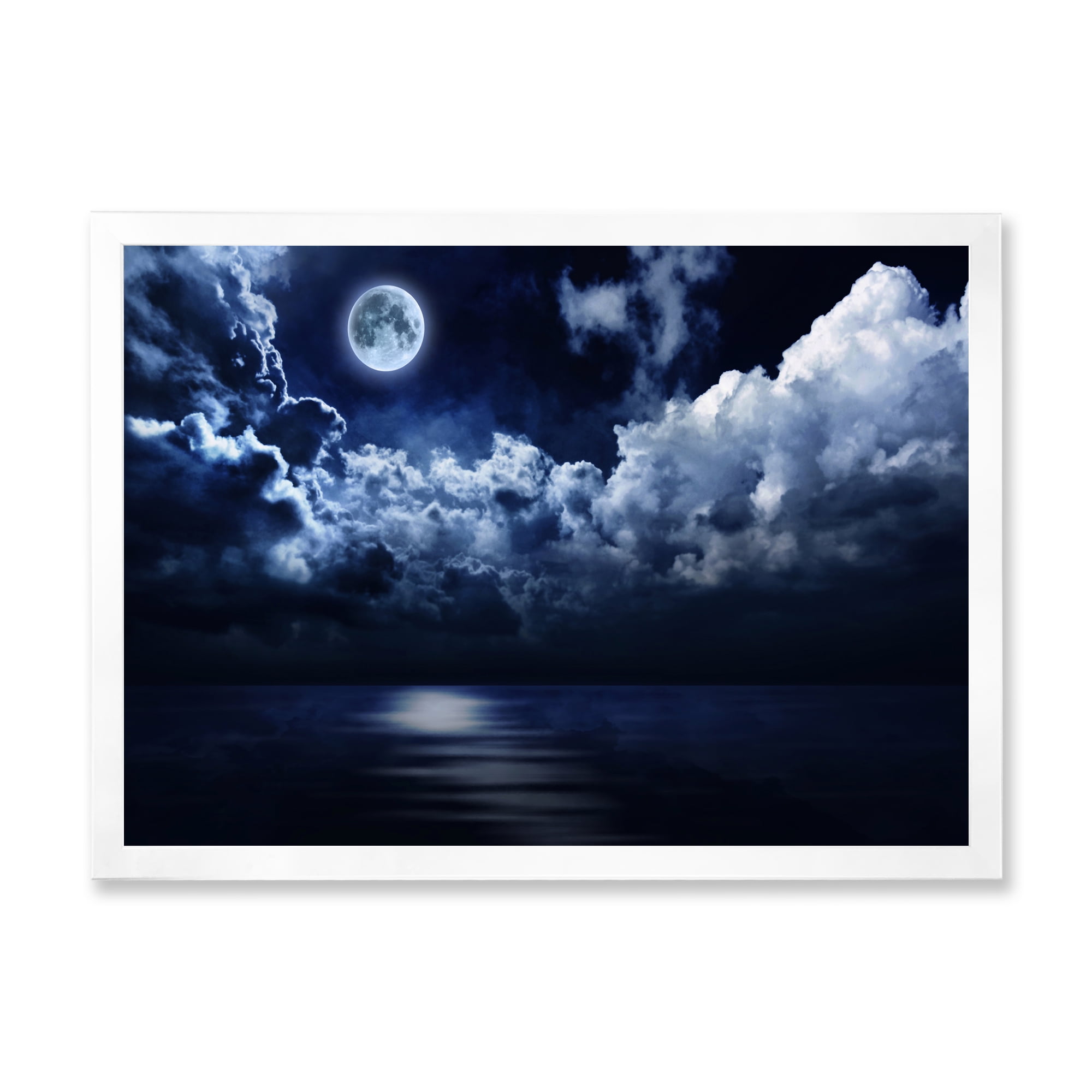 Designart 'Full Moon Night in Cloudy Sky' Modern Framed Art Print ...