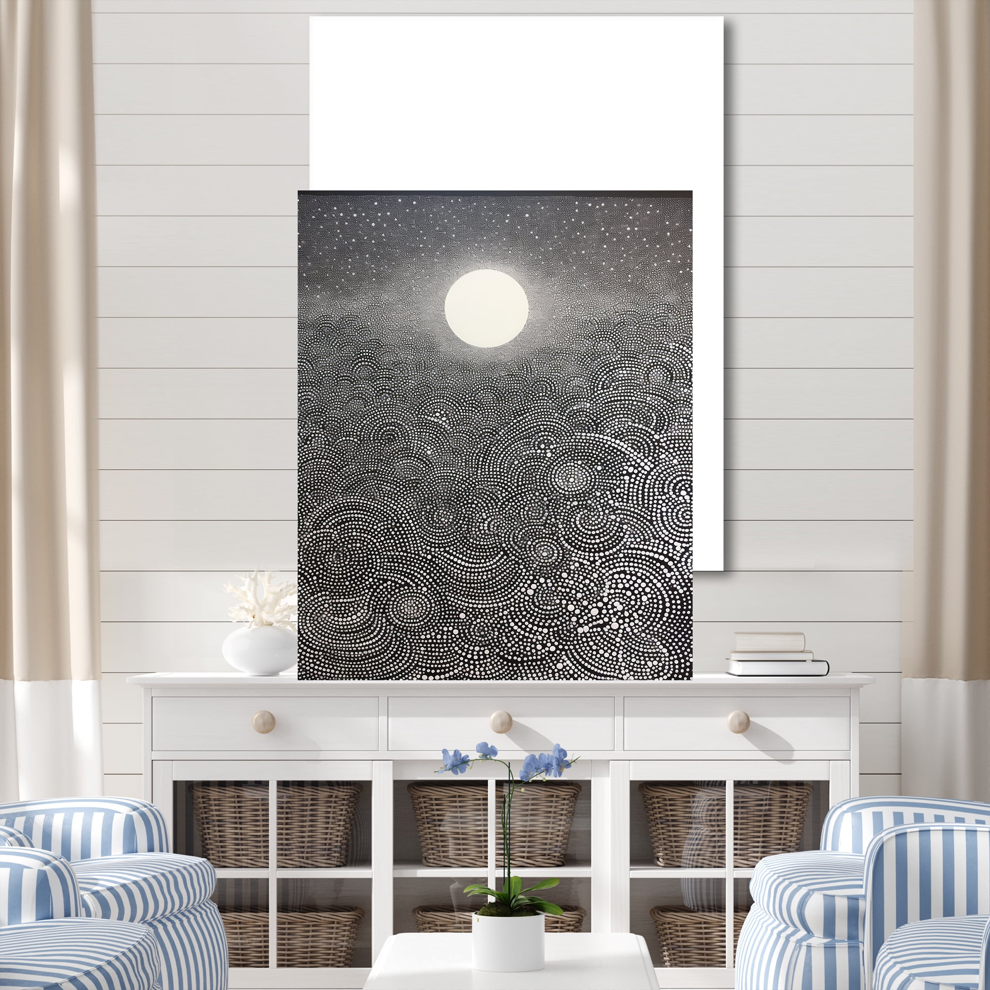 Designart "Full Moon Serenity In Grayscale" Coastal Coral Under Water ...