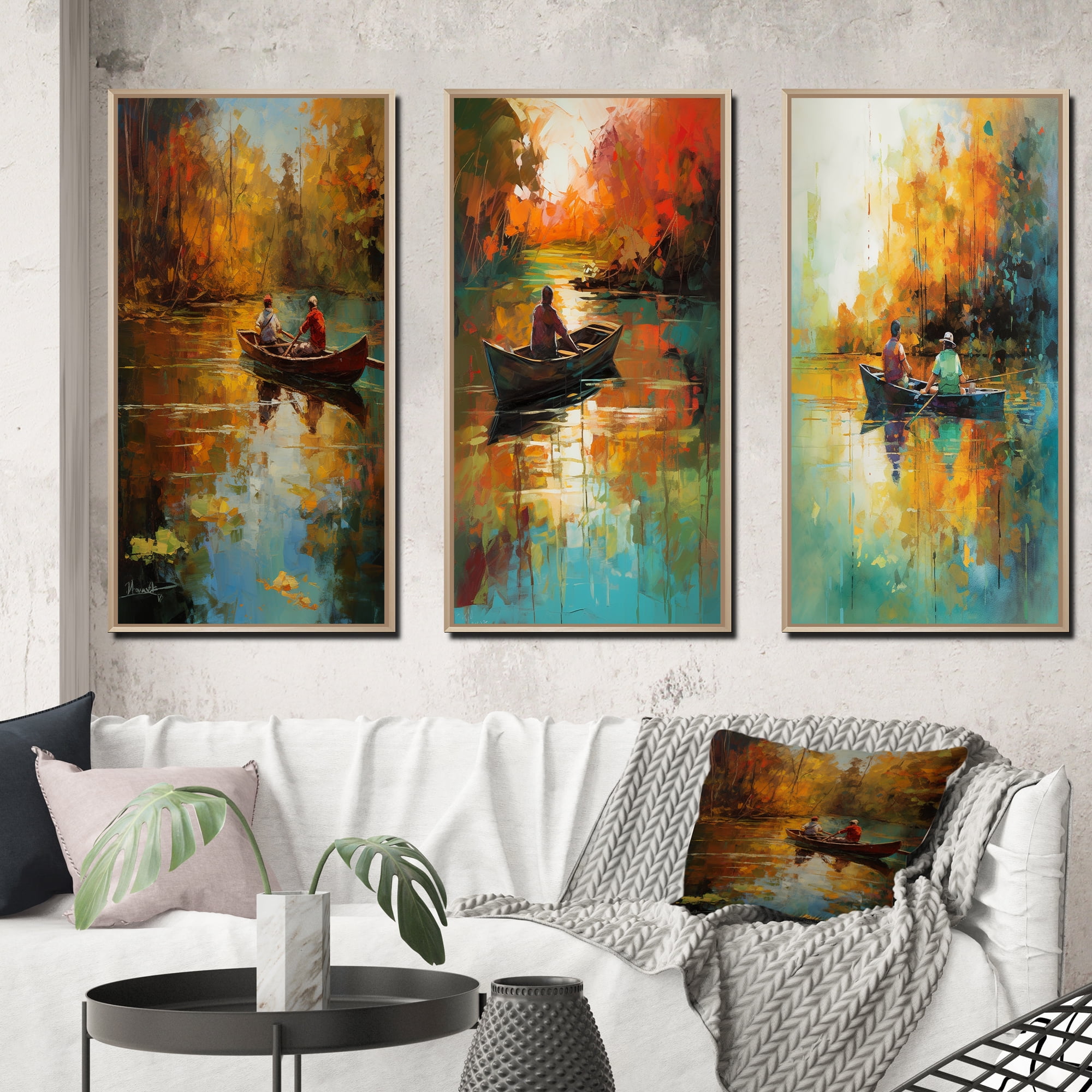 Designart "Full Moon Serenity Rowing at Dusk II" Lakehouse Framed Wall ...