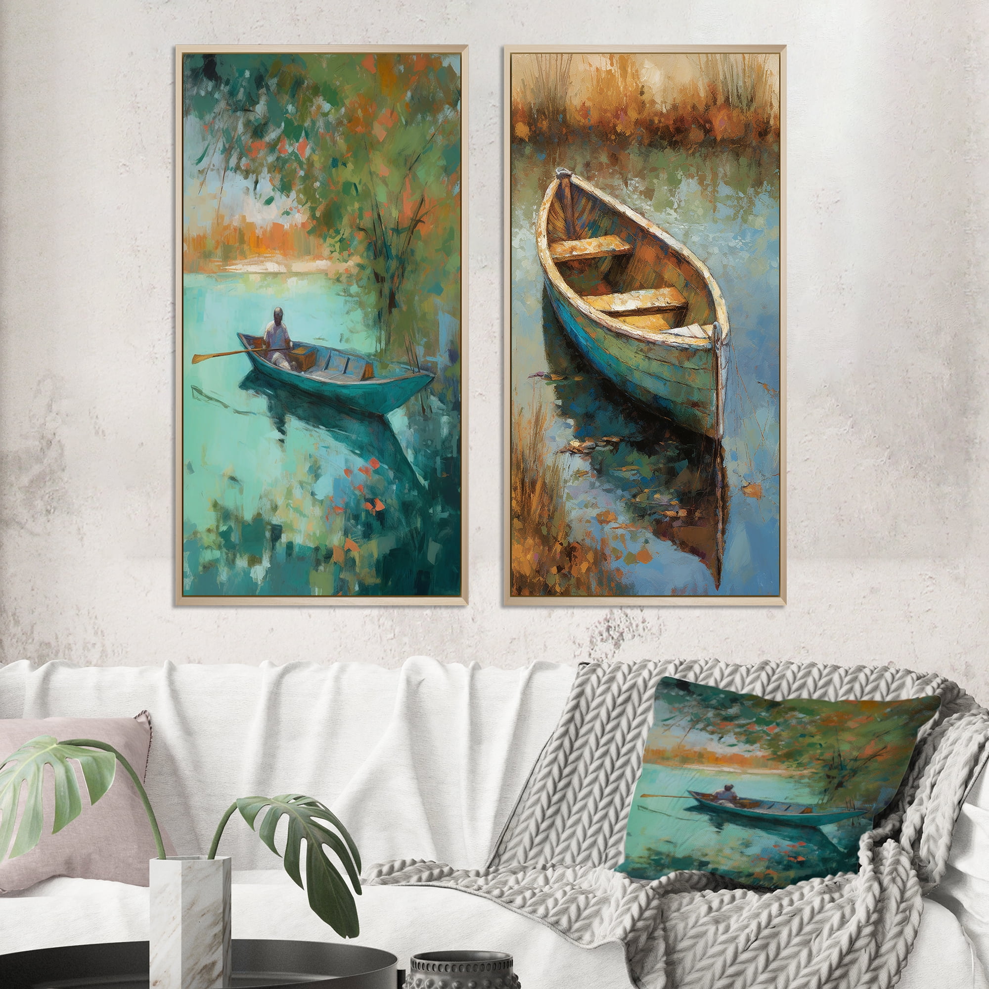 Designart "Full Moon Serenity Rowing at Dusk III" Lakehouse Framed Wall ...
