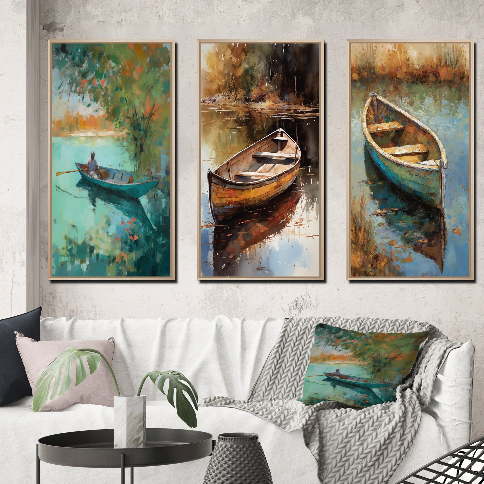 Designart "Full Moon Serenity Rowing at Dusk III" Lakehouse Framed Wall ...