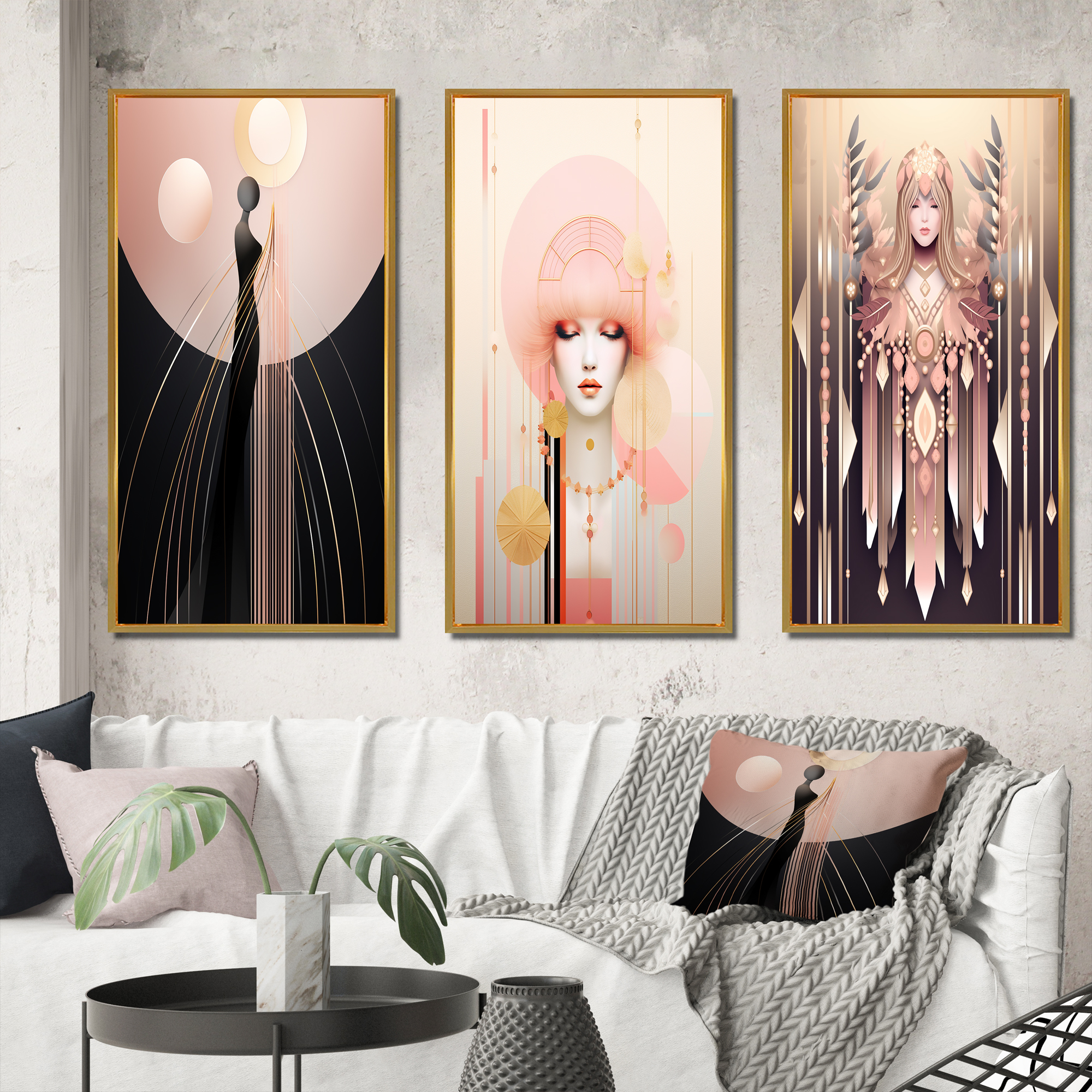 Designart "Full Moon Silhouettes in Art Nouveau" Modern Geometric ...