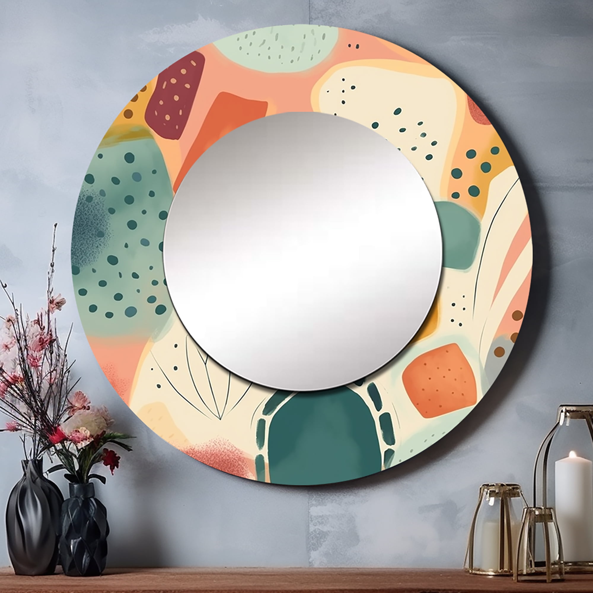 Designart "Fun Patterns of Shapes Orange I" Modern Geometric Round ...