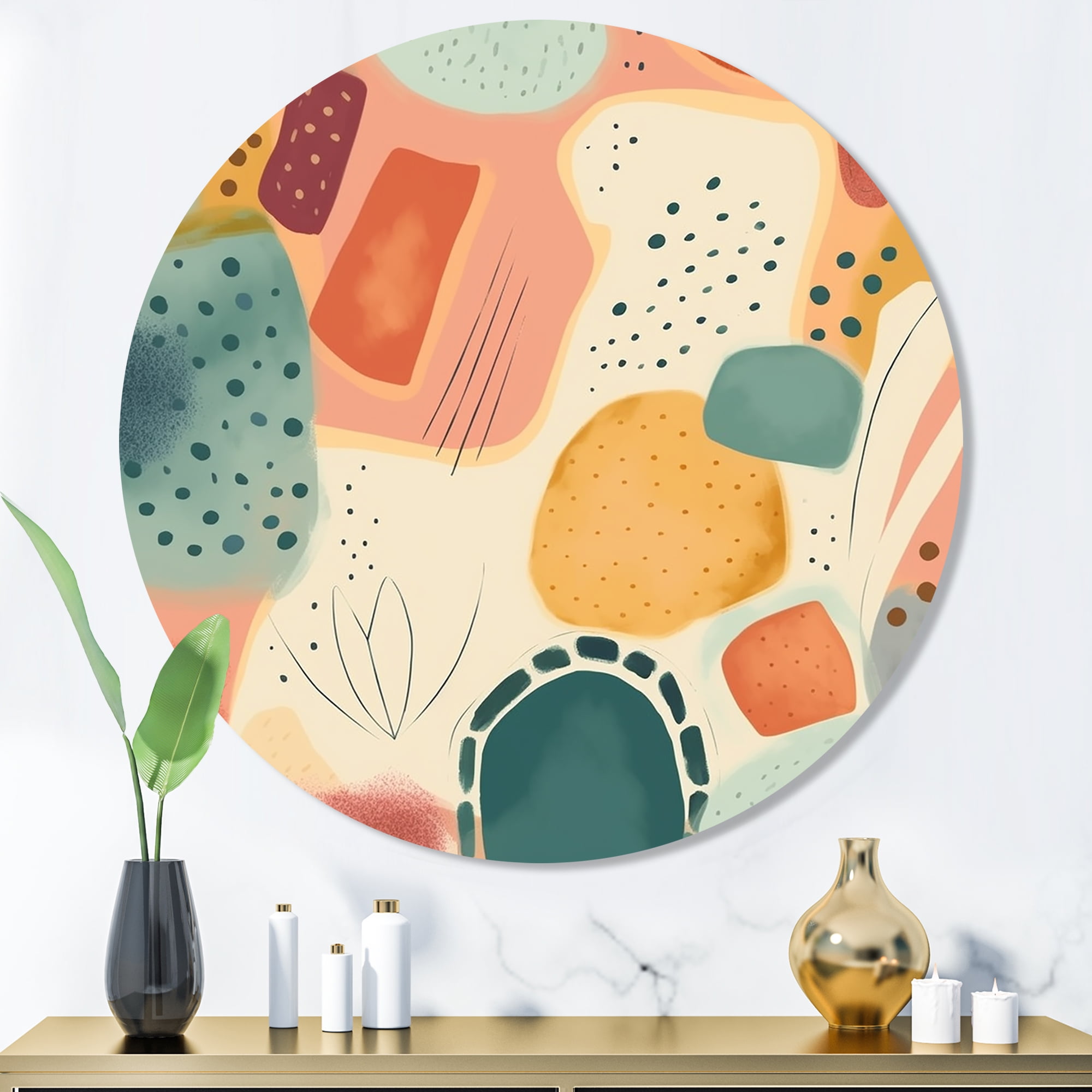 Designart "Fun Patterns of Shapes Orange I" Modern Geometric Metal ...