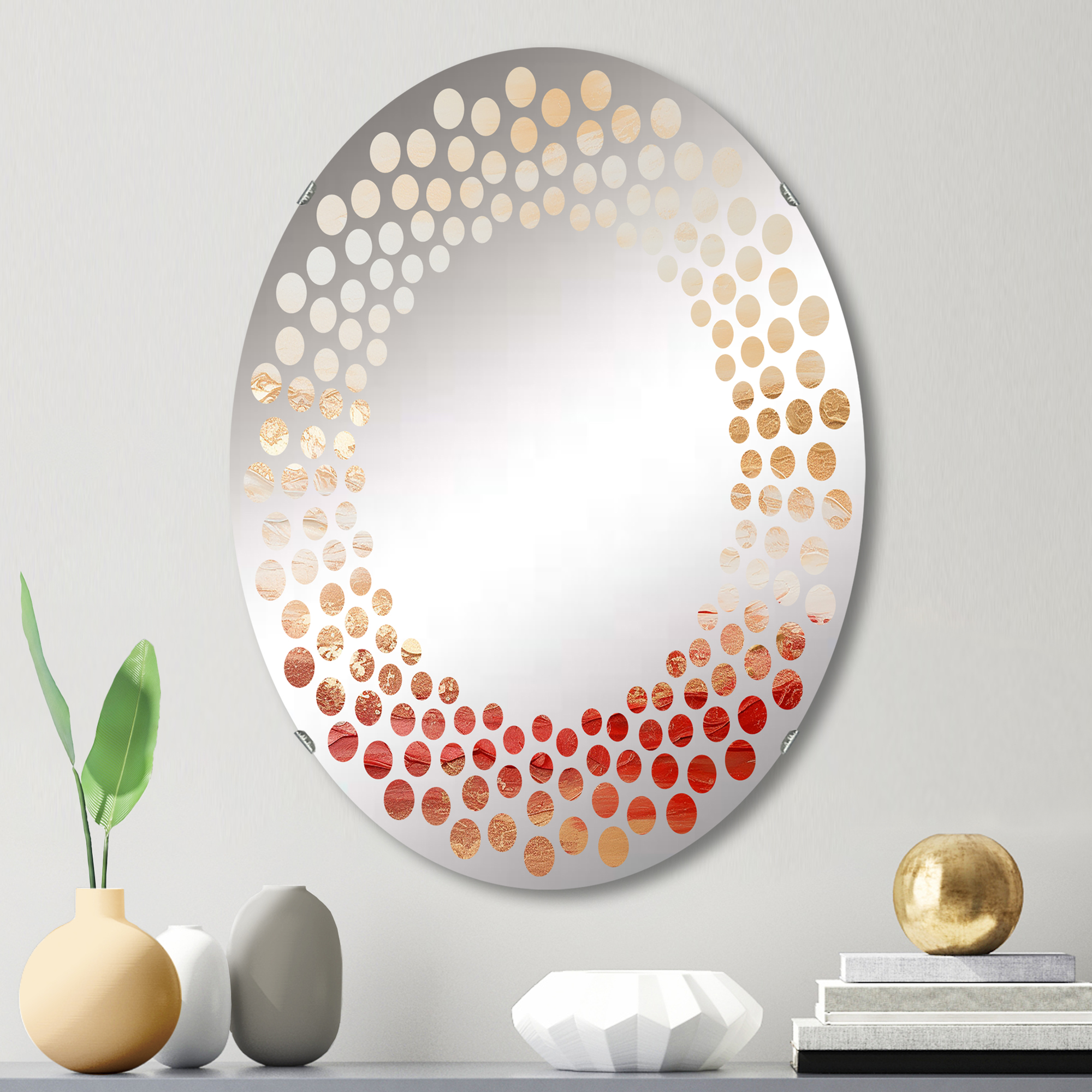 Designart "Fusion of Gold and Red Calm Waves I" Abstract Shapes Polka ...
