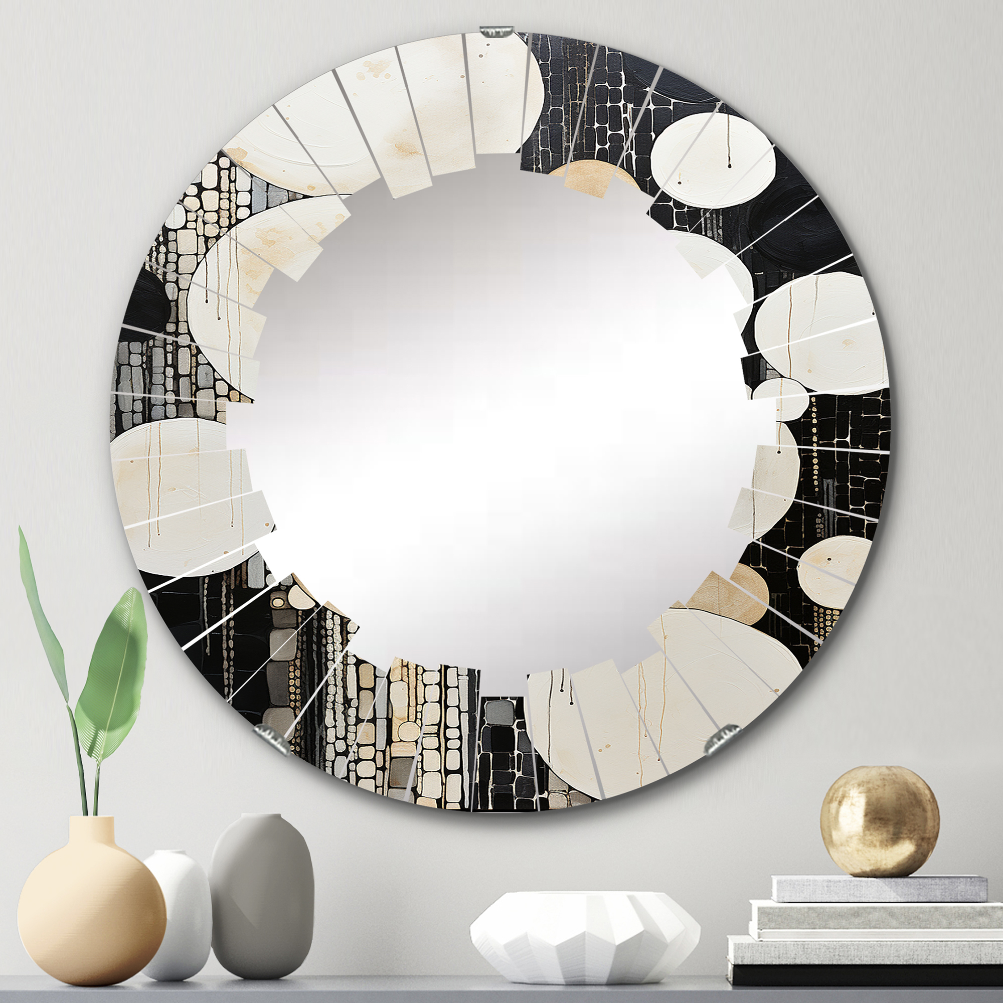 Designart " Fusion II" Abstract Collages Round Wall Mirror - Modern ...