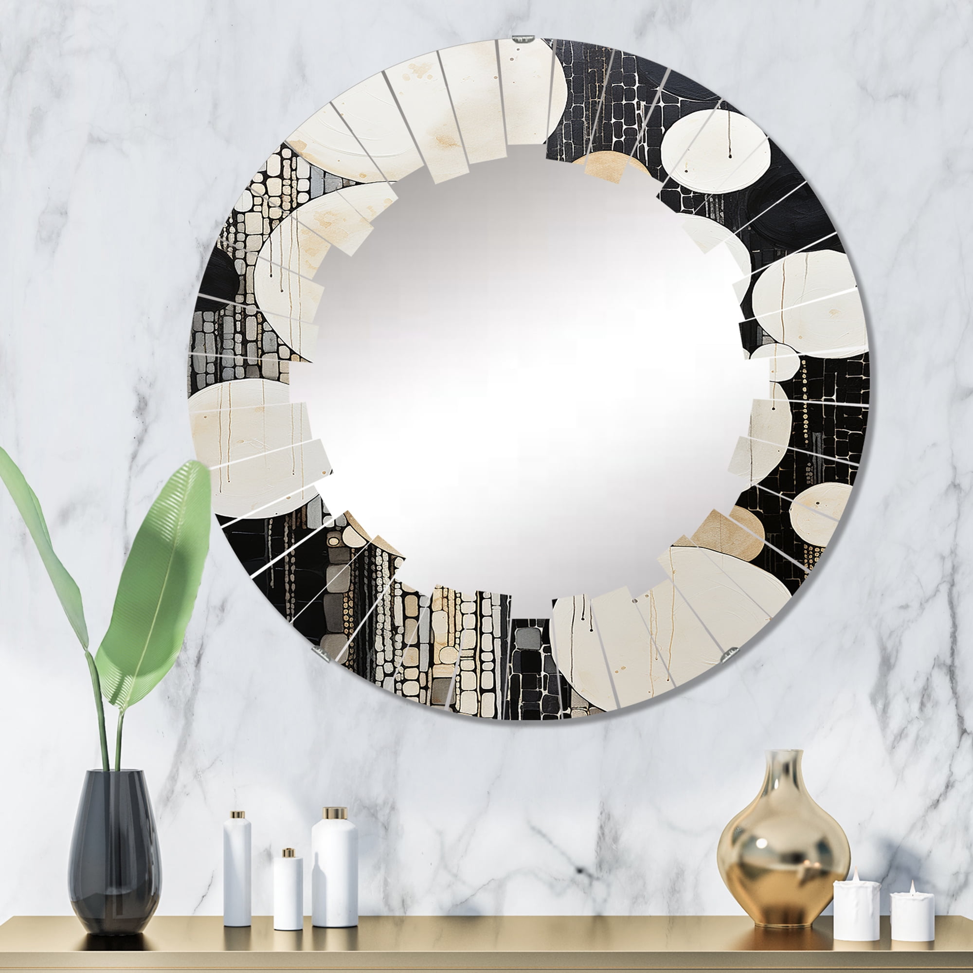 Designart " Fusion II" Abstract Collages Round Wall Mirror - Modern ...