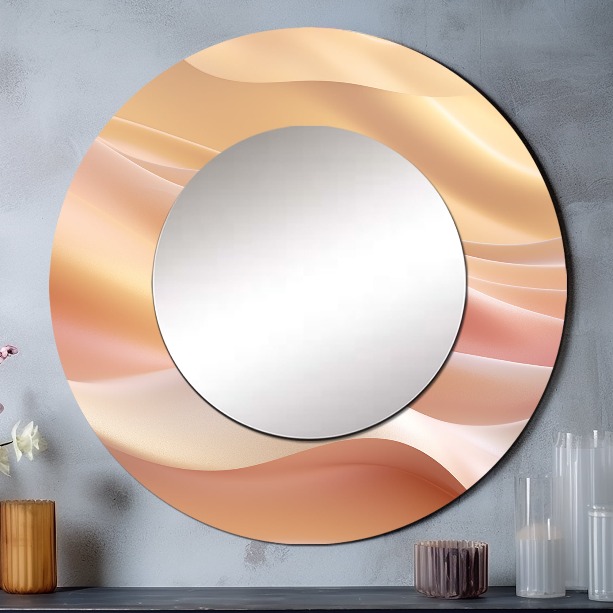 Designart "Fusion Of Gold And Pink Serene Waves" Abstract Shapes Round ...