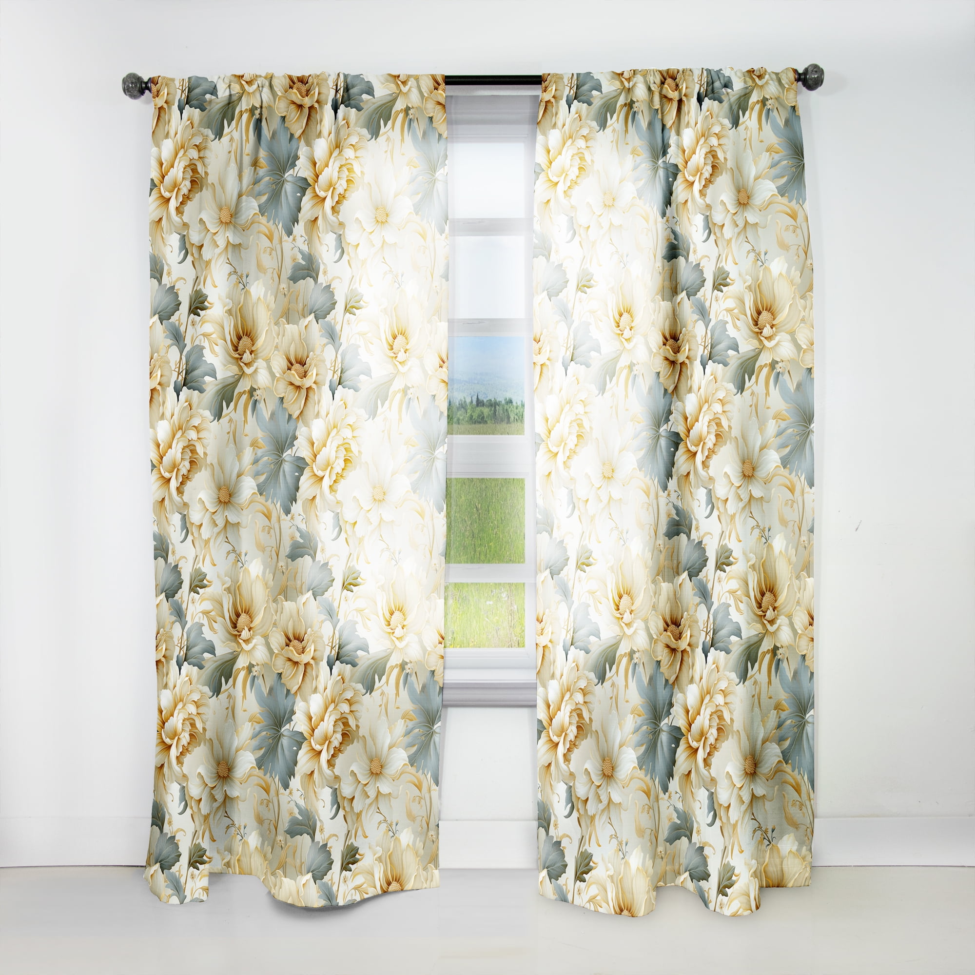 Designart "Fusion Of Neo-Victorian" Floral Beige Curtain 1 Panel ...