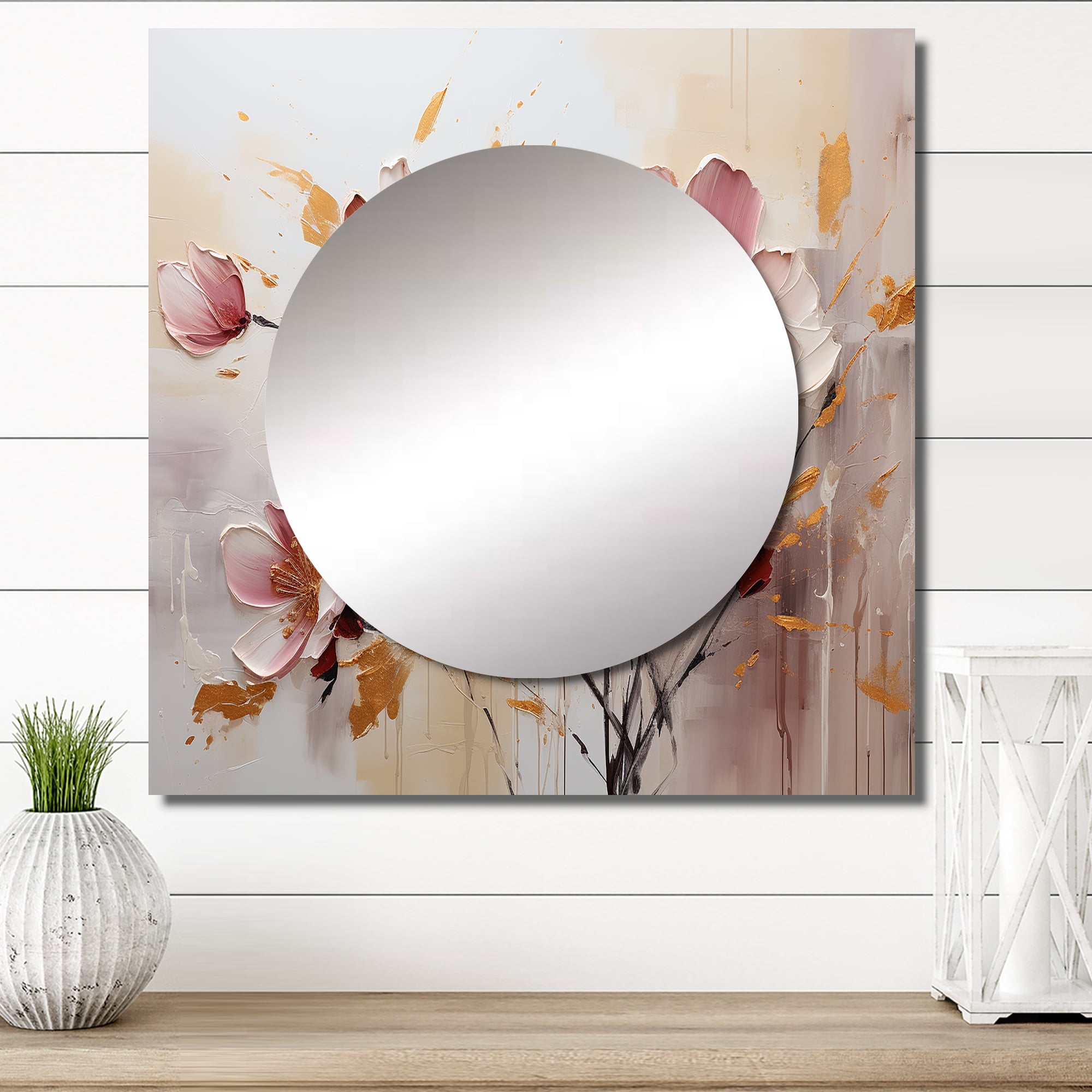 Designart "Fusion Of Pink, Beige, And Black Floral Waves" Abstract ...