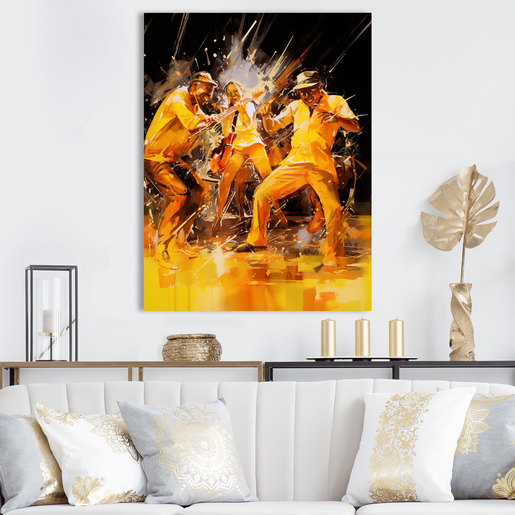 Designart "Fusion Of Yellow Jazz Dance IV" Dance Canvas Prints ...