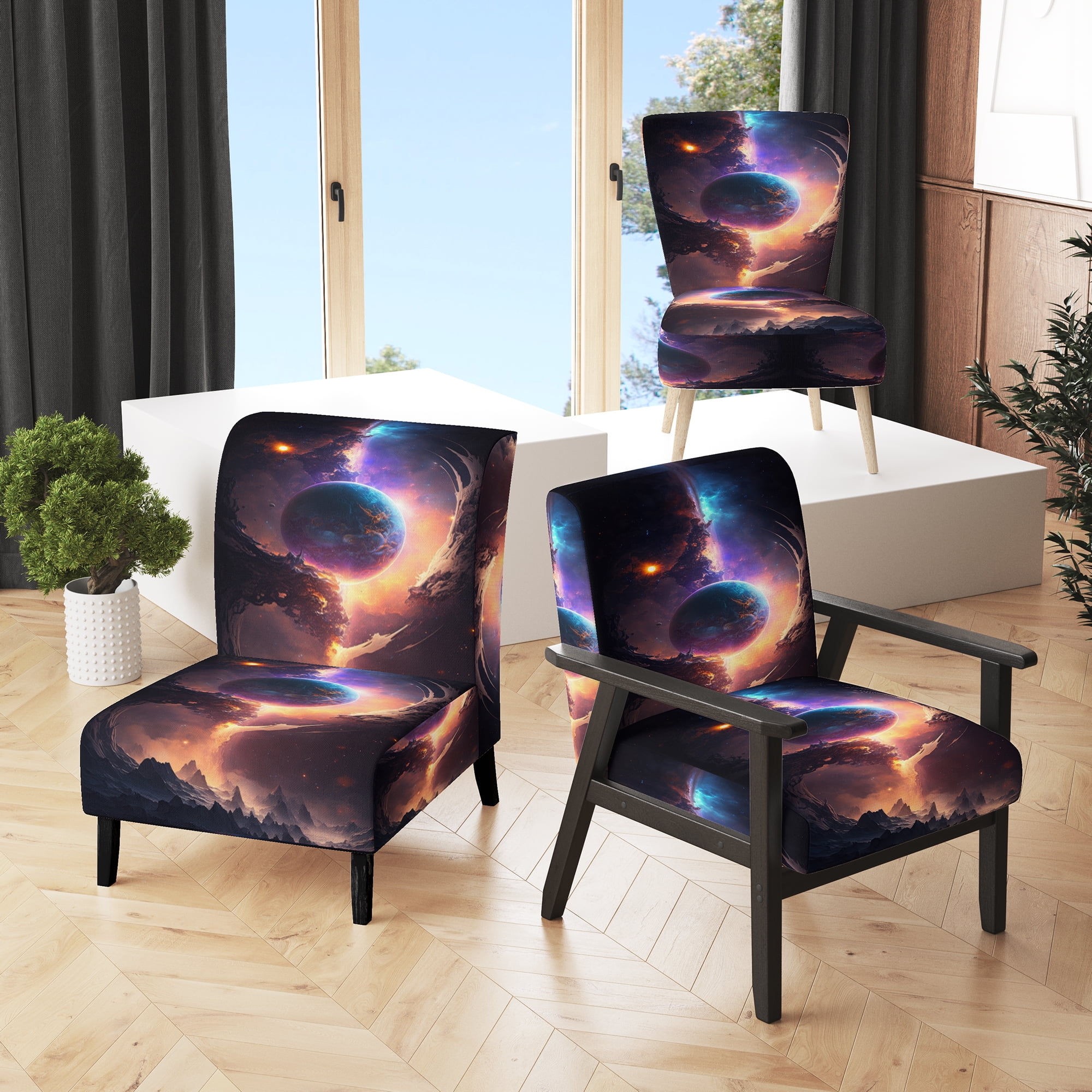 Designart "Fusion in Deep Space II" Blue Outer Space Upholstered Accent ...