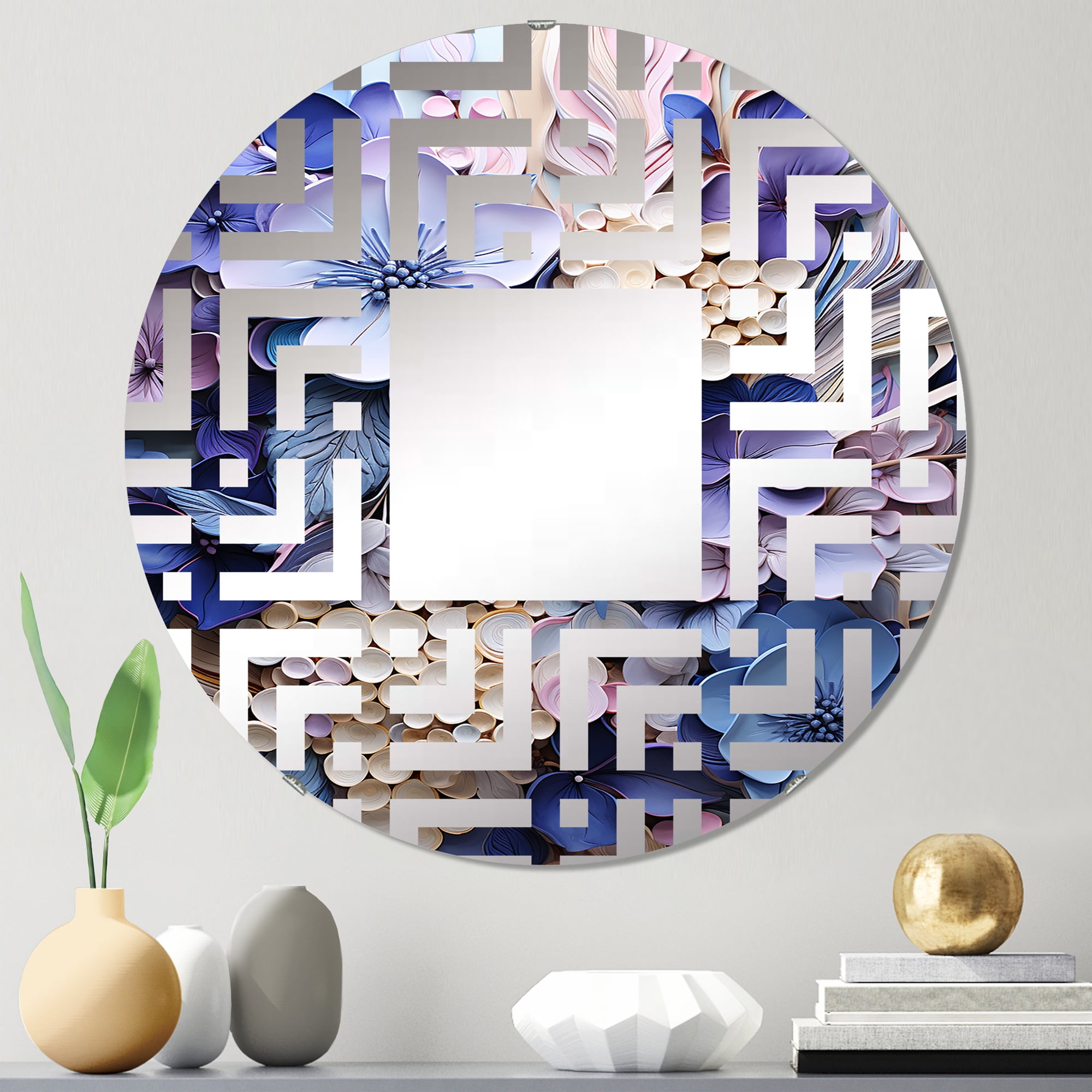 Designart "Fusion of Hydrangea in Mixed Media" Hydrangea Maze Round ...