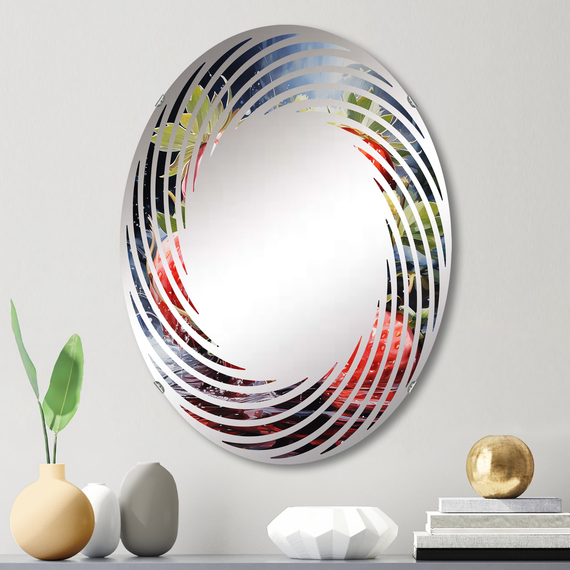 Designart "Fusion of Strawberry and Water" Fruits Spiral Round Wall ...